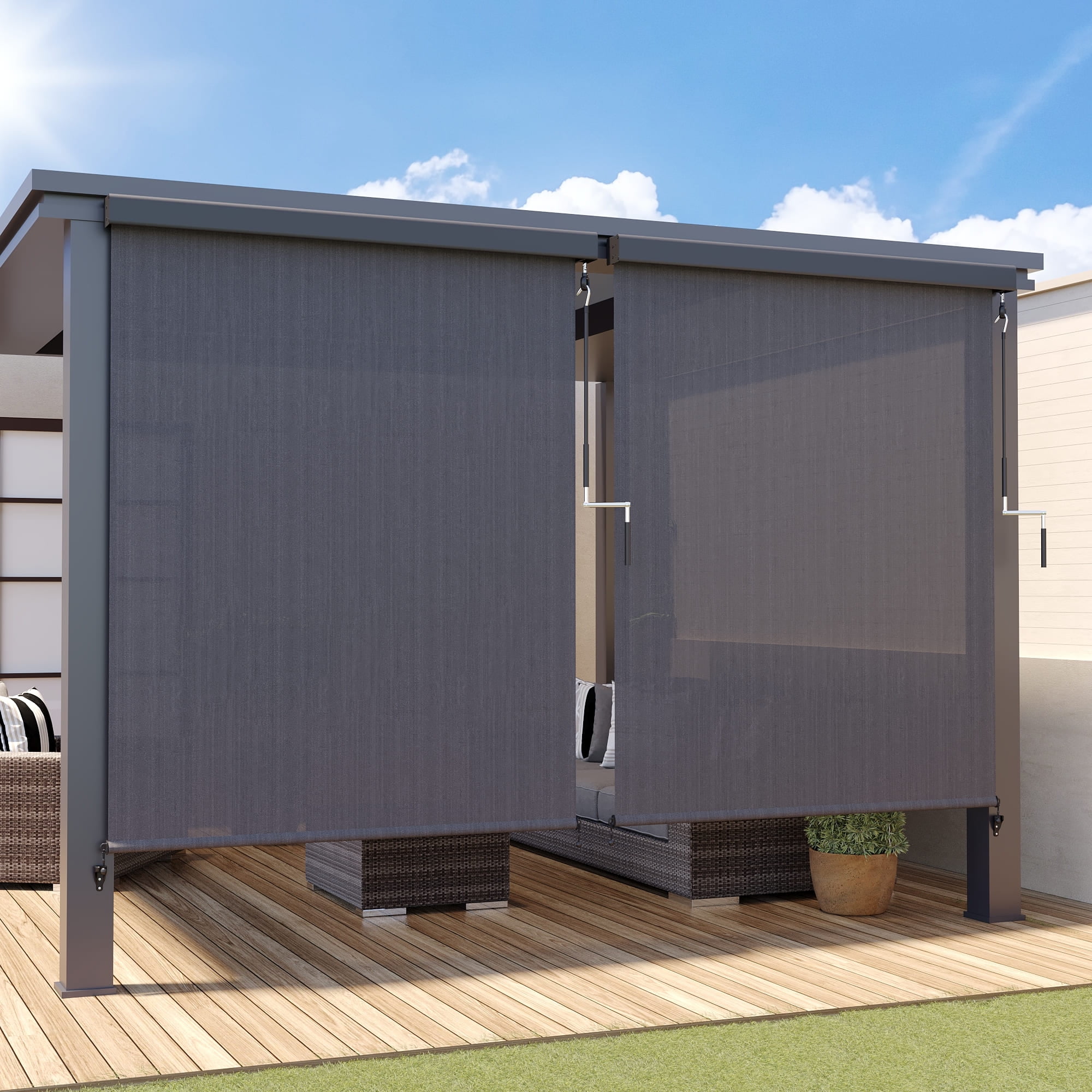 Vicllax Outdoor Patio Crank Sun Blocking Roller Shade Modern Style ...