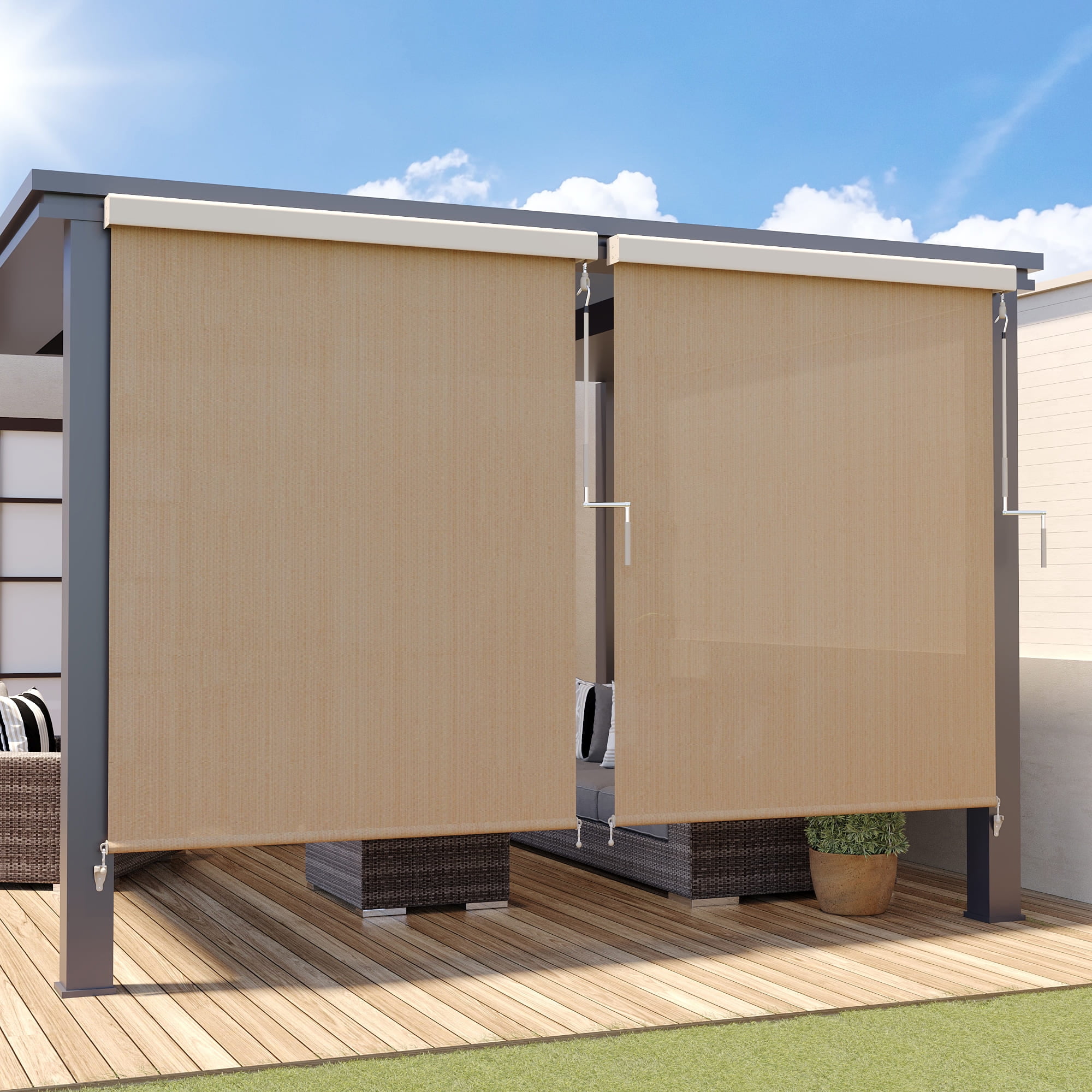 Vicllax Outdoor Patio Crank Sun Blocking Roller Shade Modern Style ...