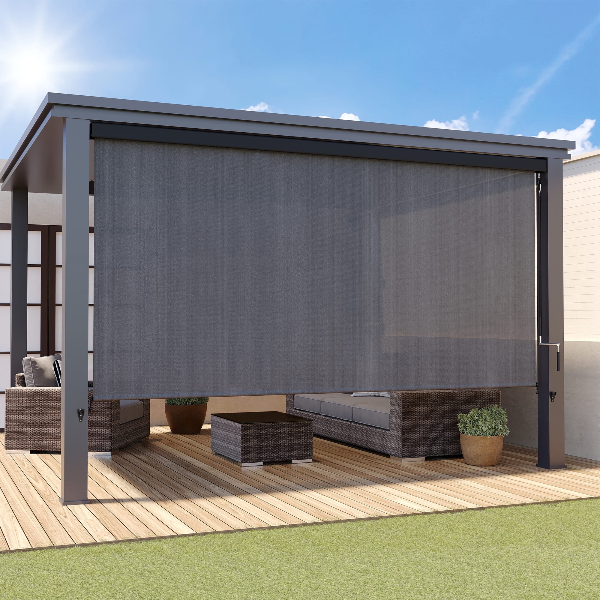 Vicllax Outdoor Patio Crank Sun Blocking Roller Shade Modern Style ...