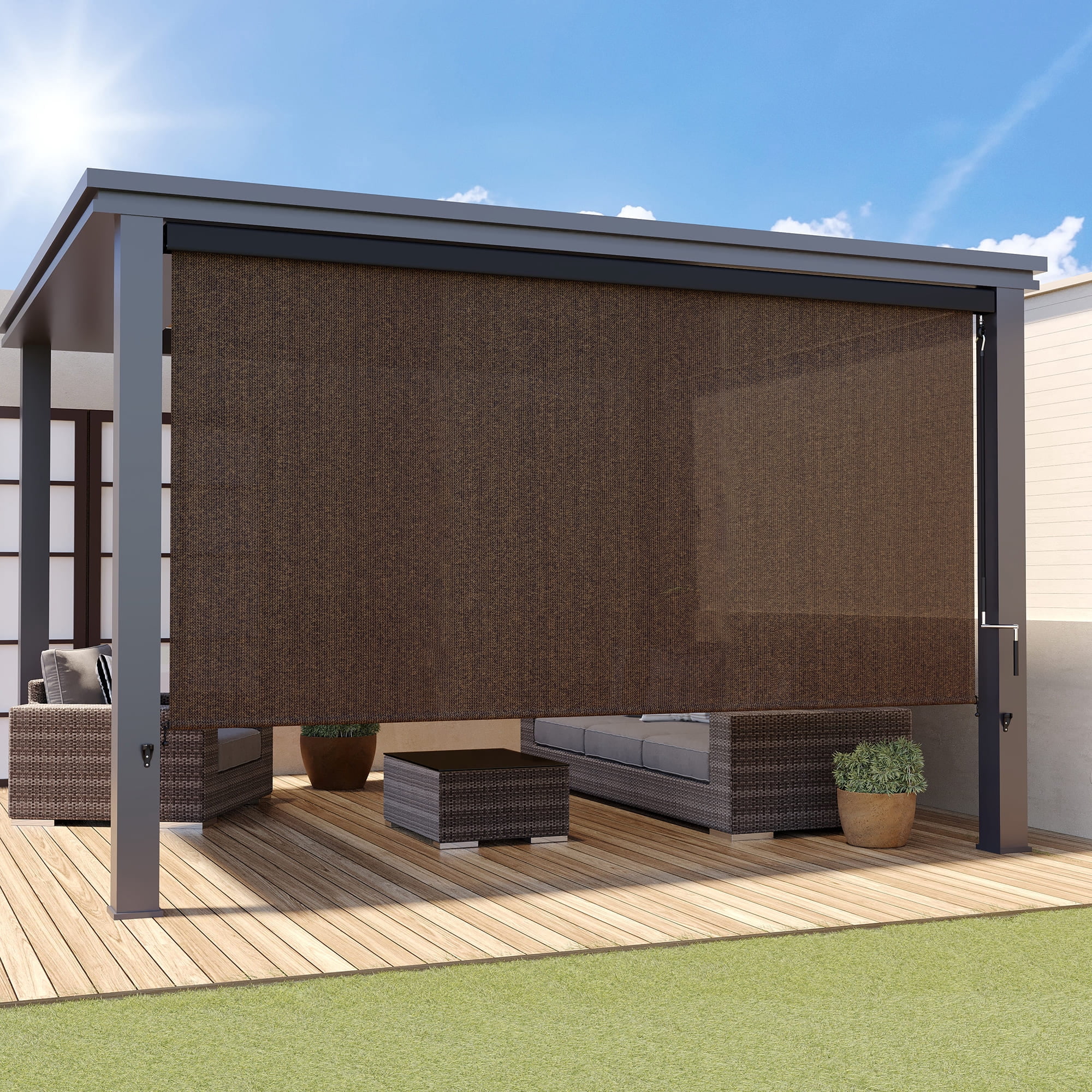 Vicllax Outdoor Patio Crank Sun Blocking Roller Shade Modern Style ...
