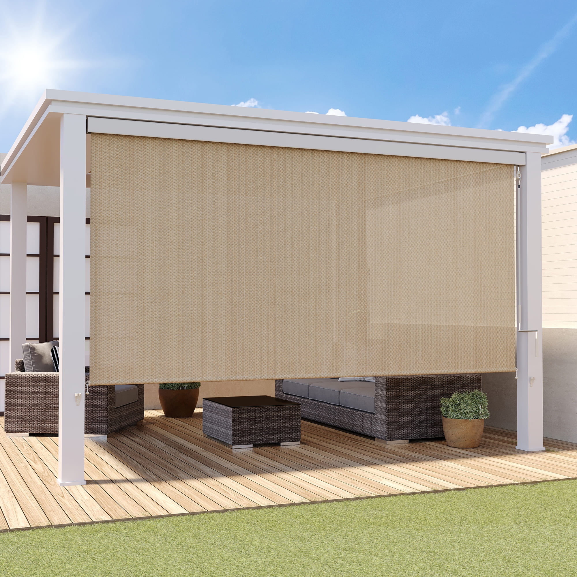 Vicllax Outdoor Patio Crank Sun Blocking Roller Shade Modern Style ...