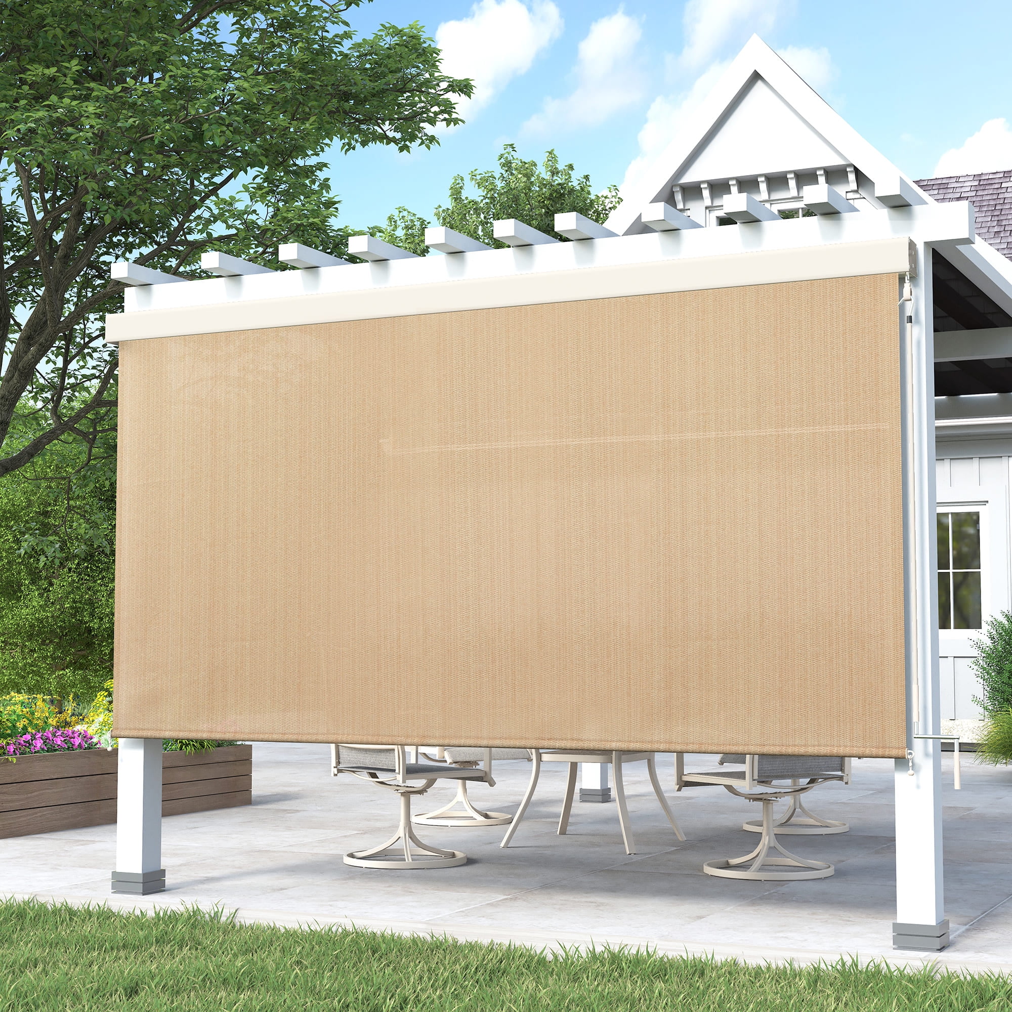Vicllax Outdoor Patio Crank Sun Blocking Roller Shade Modern Style ...