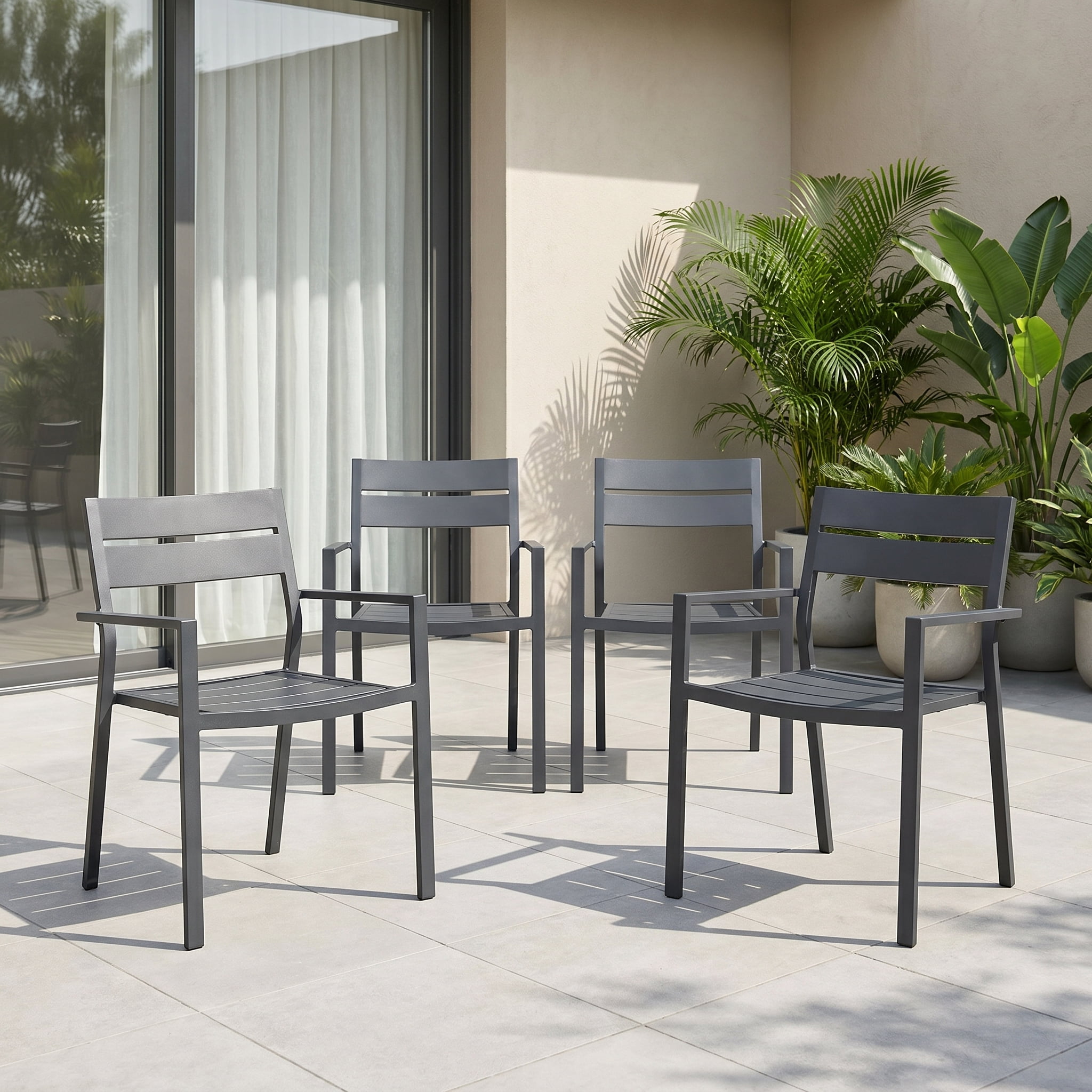 Vicllax Outdoor Patio Dining Chairs Set of 4, Stackable metal chairs ...