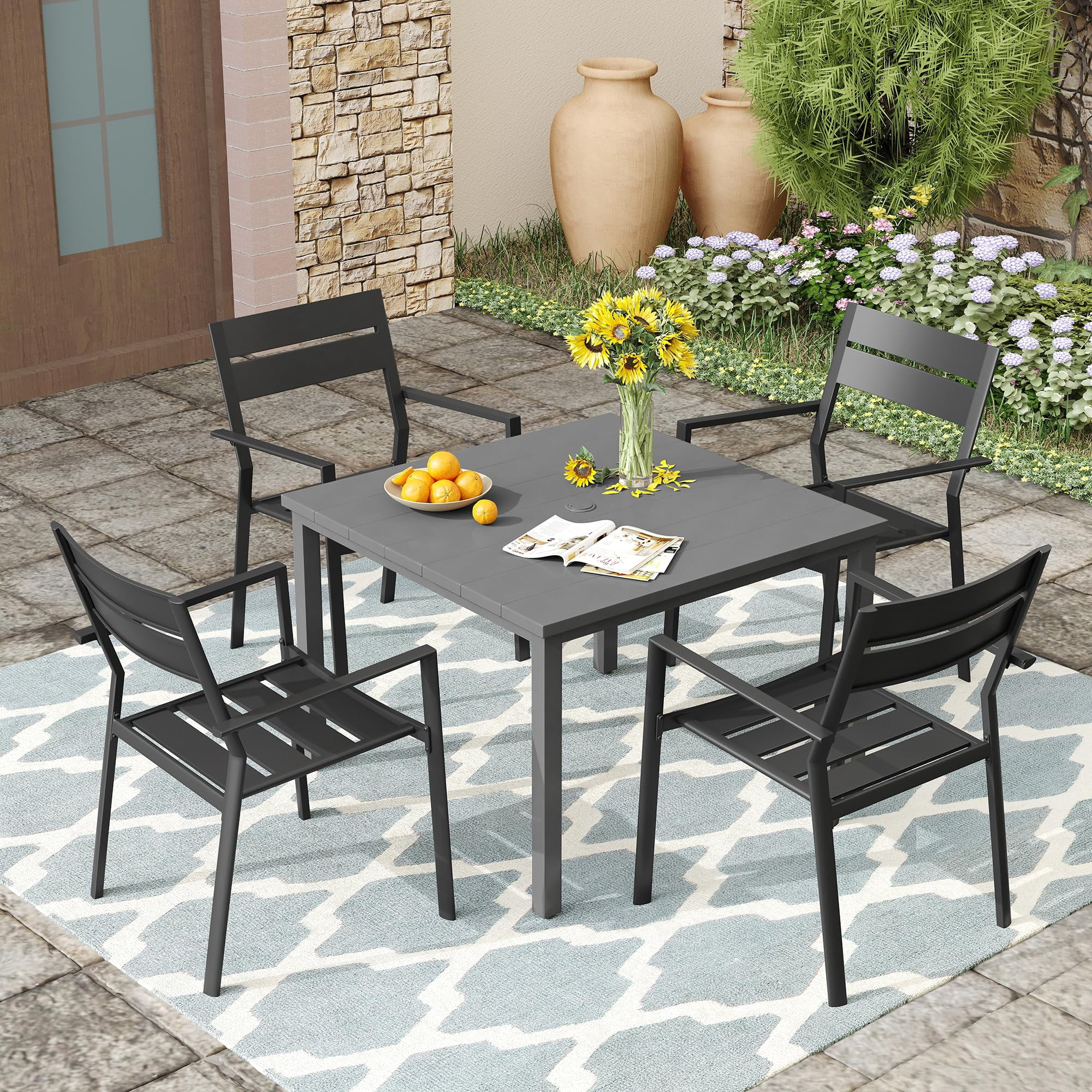 Vicllax Outdoor Patio Dining Set for 4 Metal Modern Style for Lawn 40.2 ...