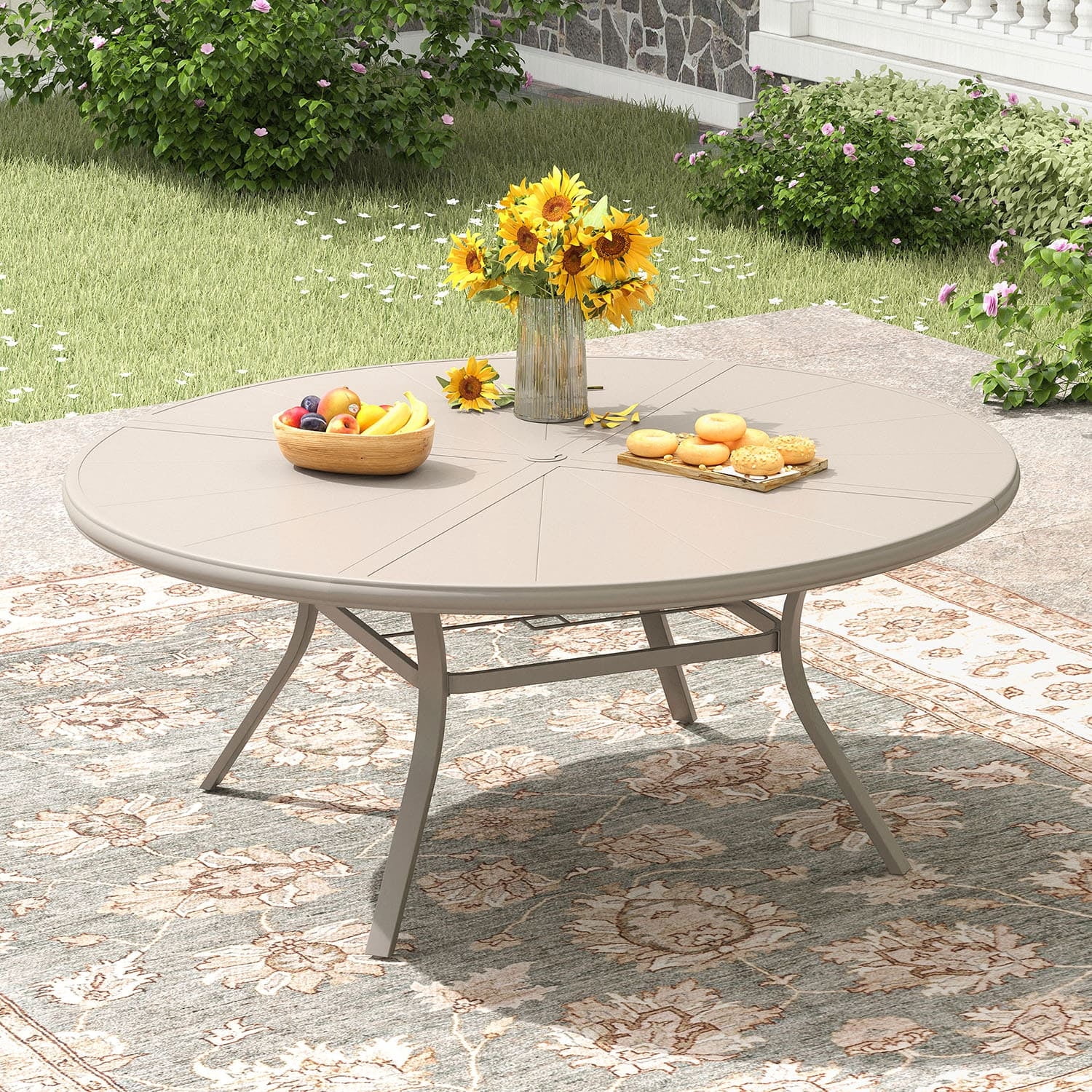 Vicllax Outdoor Patio Dining Table Dia.60" Aluminum Tabletop Metal ...