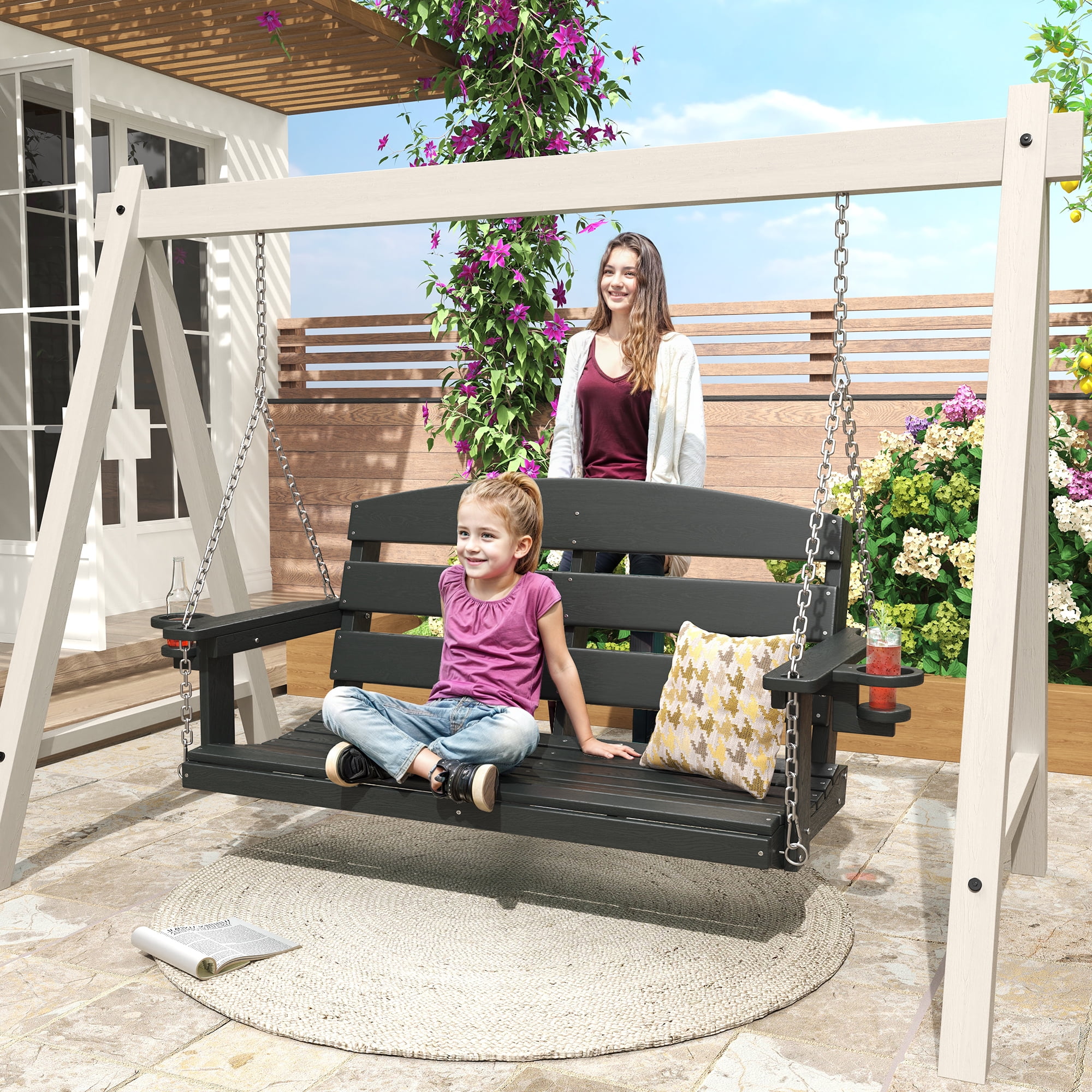 Vicllax Outdoor Porch Swing Beach Style HDPE for Poolside Lawn Garden ...