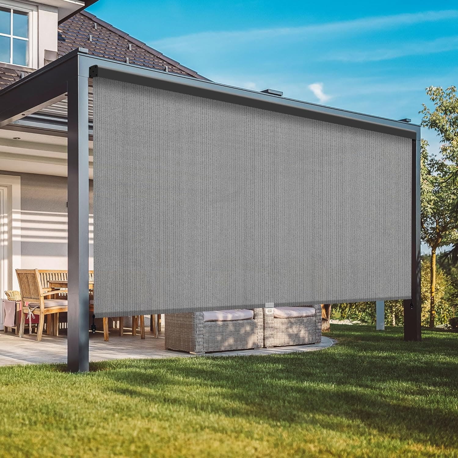 Vicllax Outdoor Retractable Spring Pull Roller Shade, Patio Exterior ...