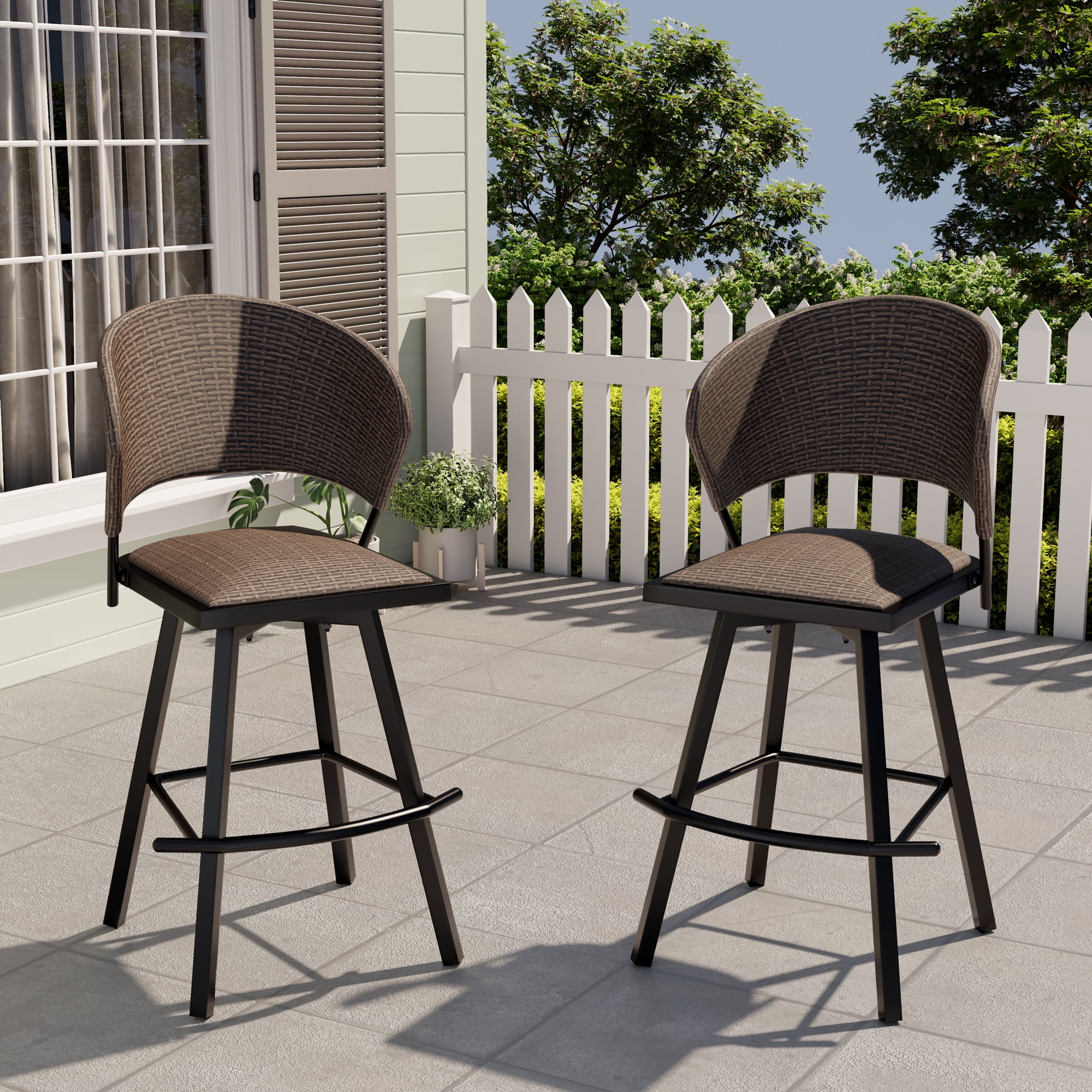 Vicllax Outdoor Swivel Bar Stools Patio Chair Set of 2 Rattan Modern ...