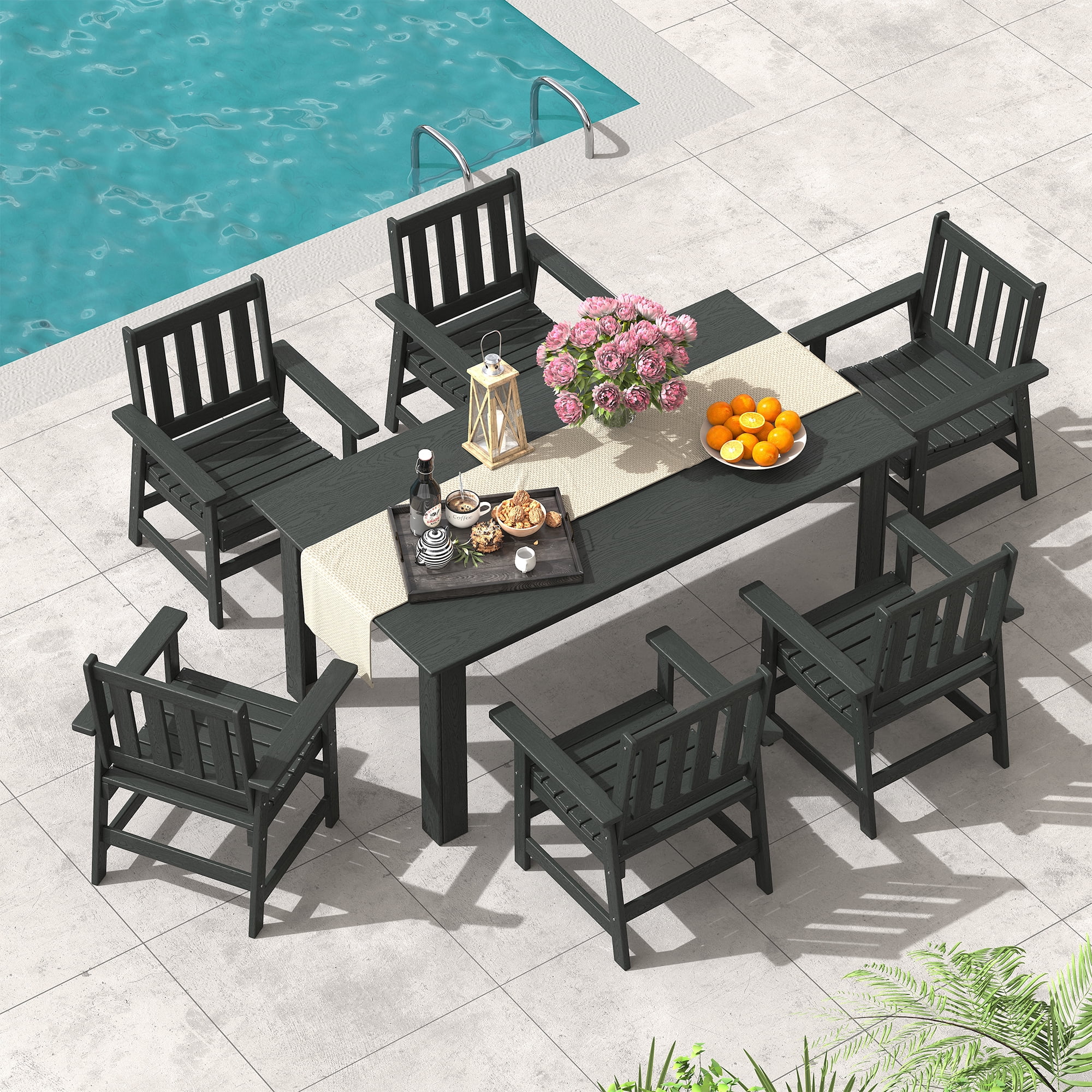 Vicllax Patio Dining Set Beach Style HDPE for Poolside Lawn Garden 66.8 ...