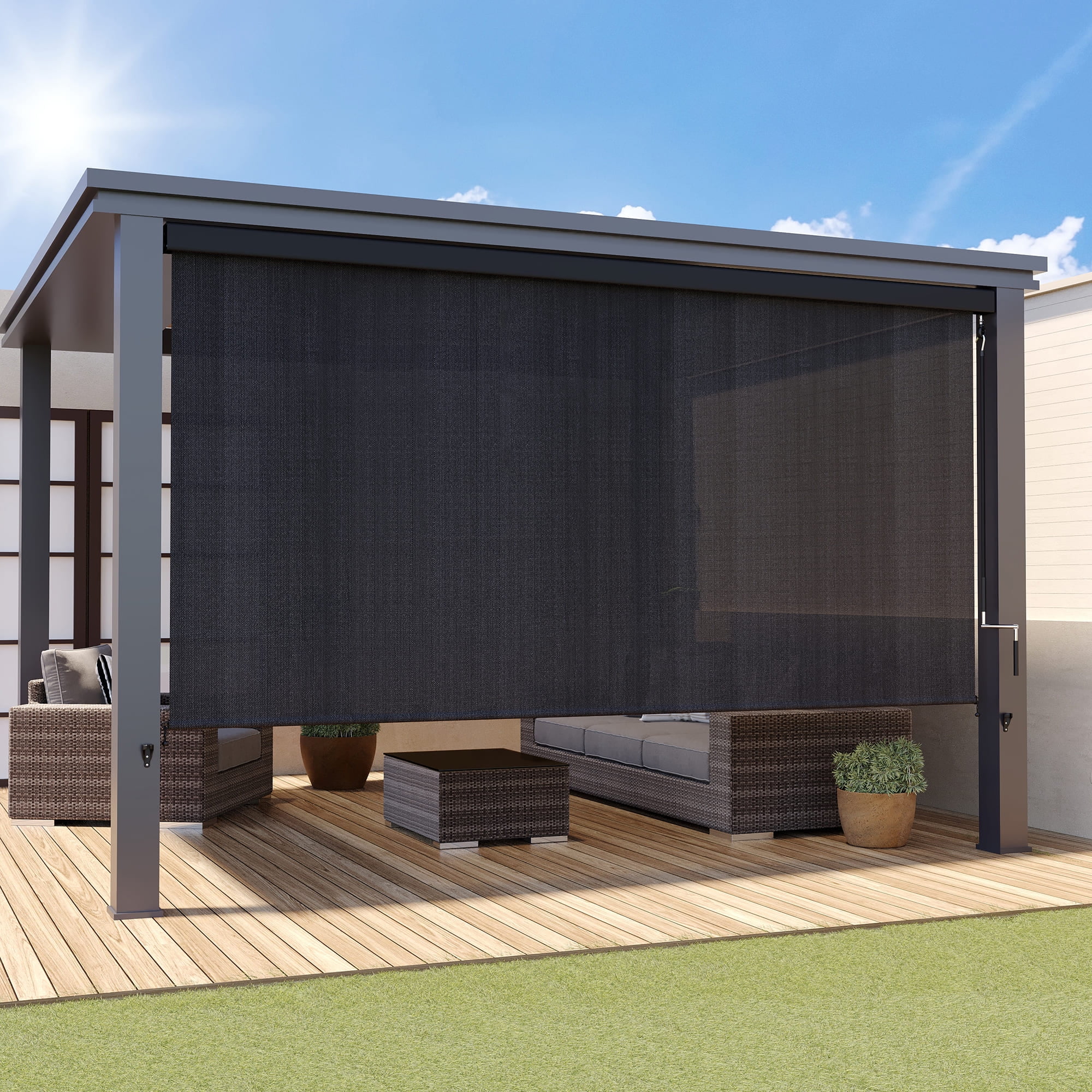 Vicllax Outdoor Patio Crank Sun Blocking Roller Shade Modern Style ...