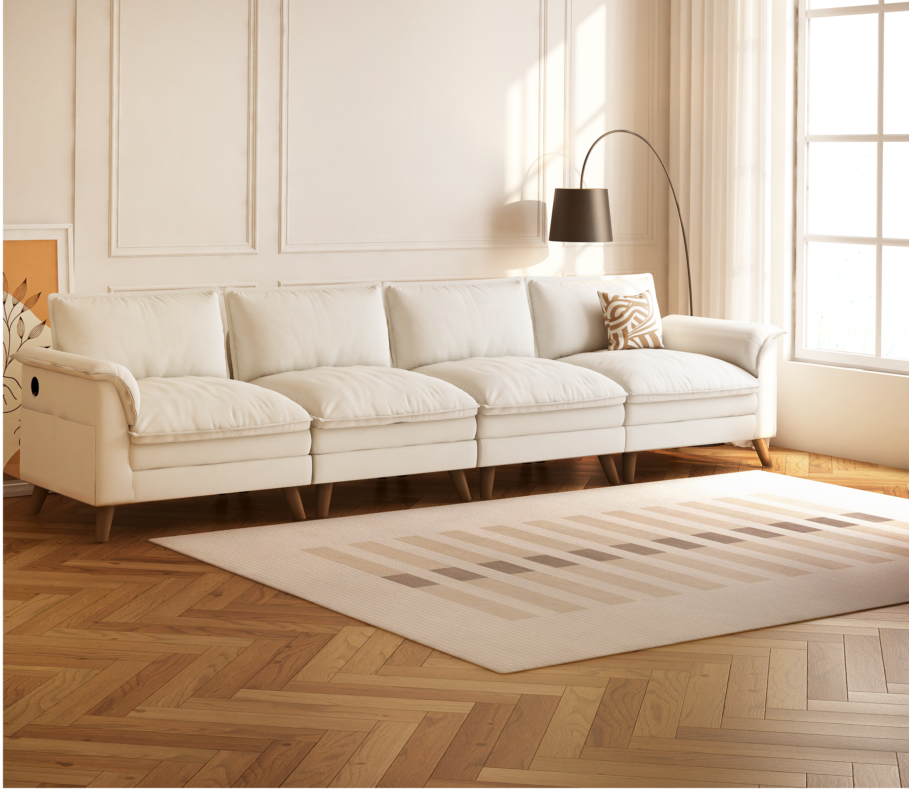 Vicluke 116" Modular Cloud Couch Sectional Sofa, I Shape Deep Sectional Sofa with USB ＆Type-C ...