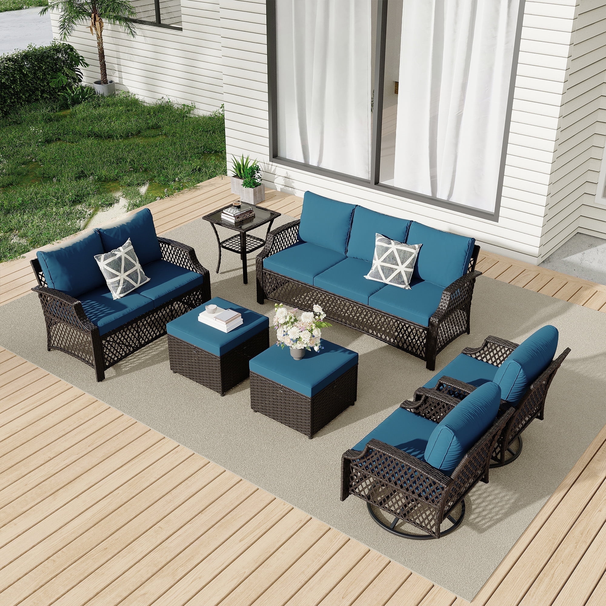 Vicluke 7 Piece Patio Furniture Set, Wicker Outdoor Conversation Sofa ...