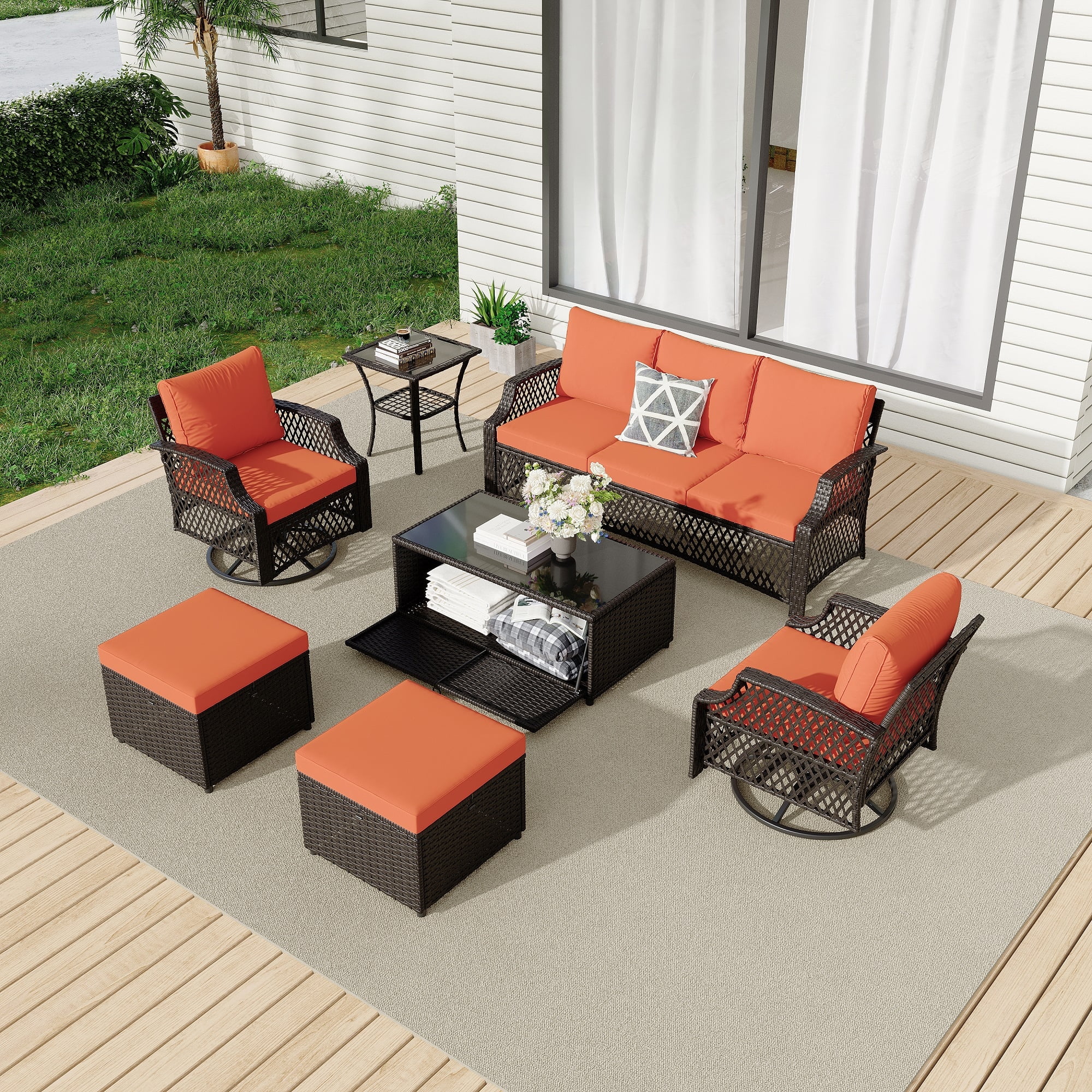 Vicluke 7 Piece Patio Furniture Set, Wicker Outdoor Conversation Sofa ...