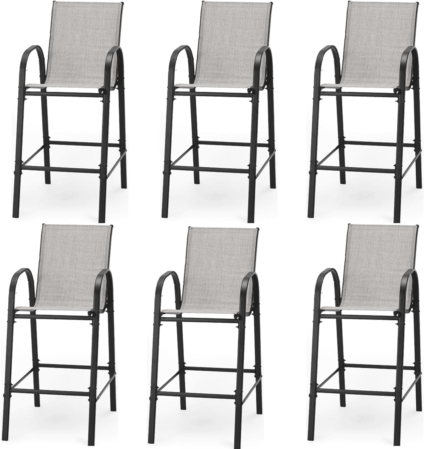 Vicluke Patio Bar Height Stools Set of 6,High Back Outdoor Chairs with ...