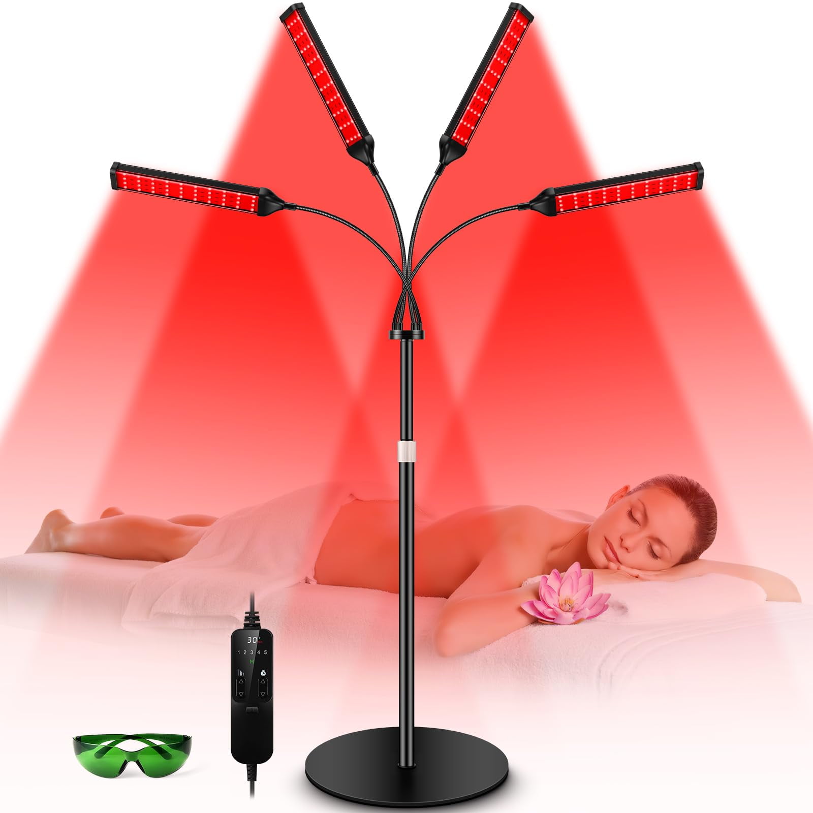 Viconor Red Light Therapy Lamp, 4 Heads Body Infrared Light Therapy with Adjustable Stand ...