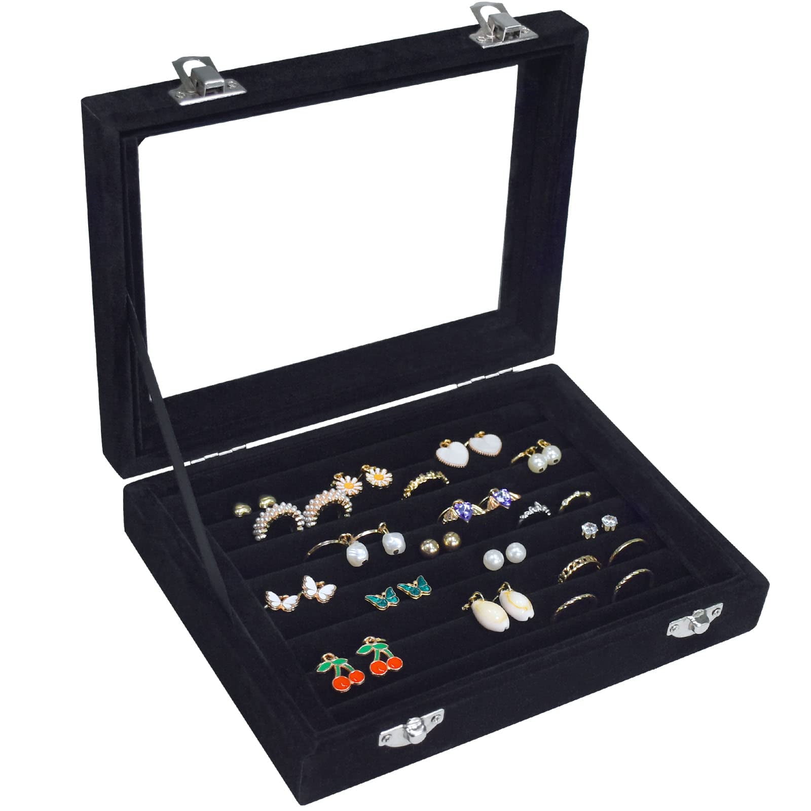 Vicoter Rings Organizer Tray 7 Slots Velvet Jewelry Earring Storage Box ...