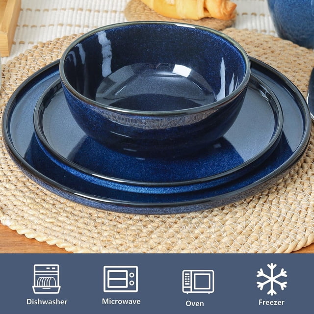 Vicrays Blue Ceramic Dinnerware Set 12 Pieces - Microwave Dishwasher ...