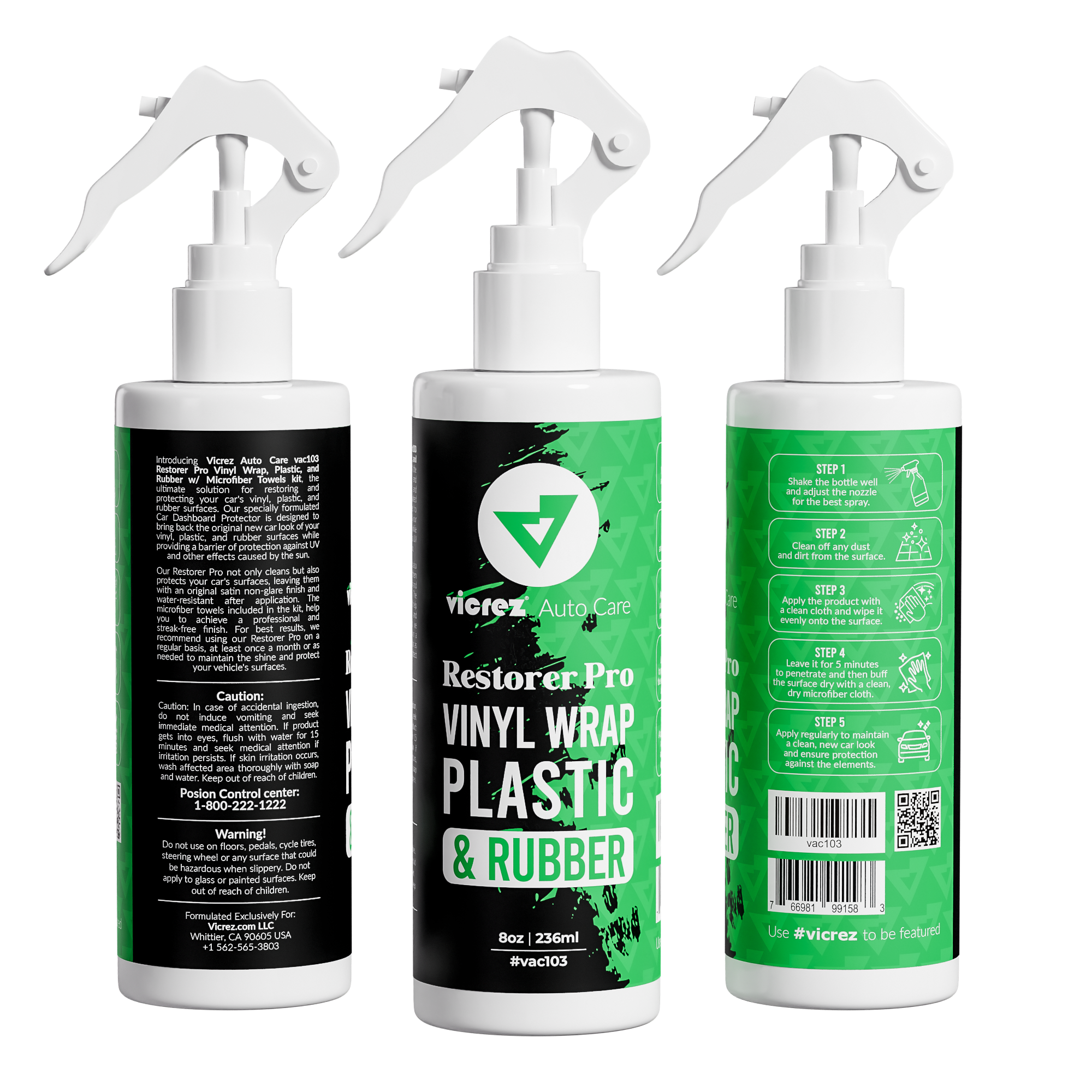 Vicrez Auto Care vac103 Restorer Pro Vinyl Wrap, Plastic and Rubber w ...