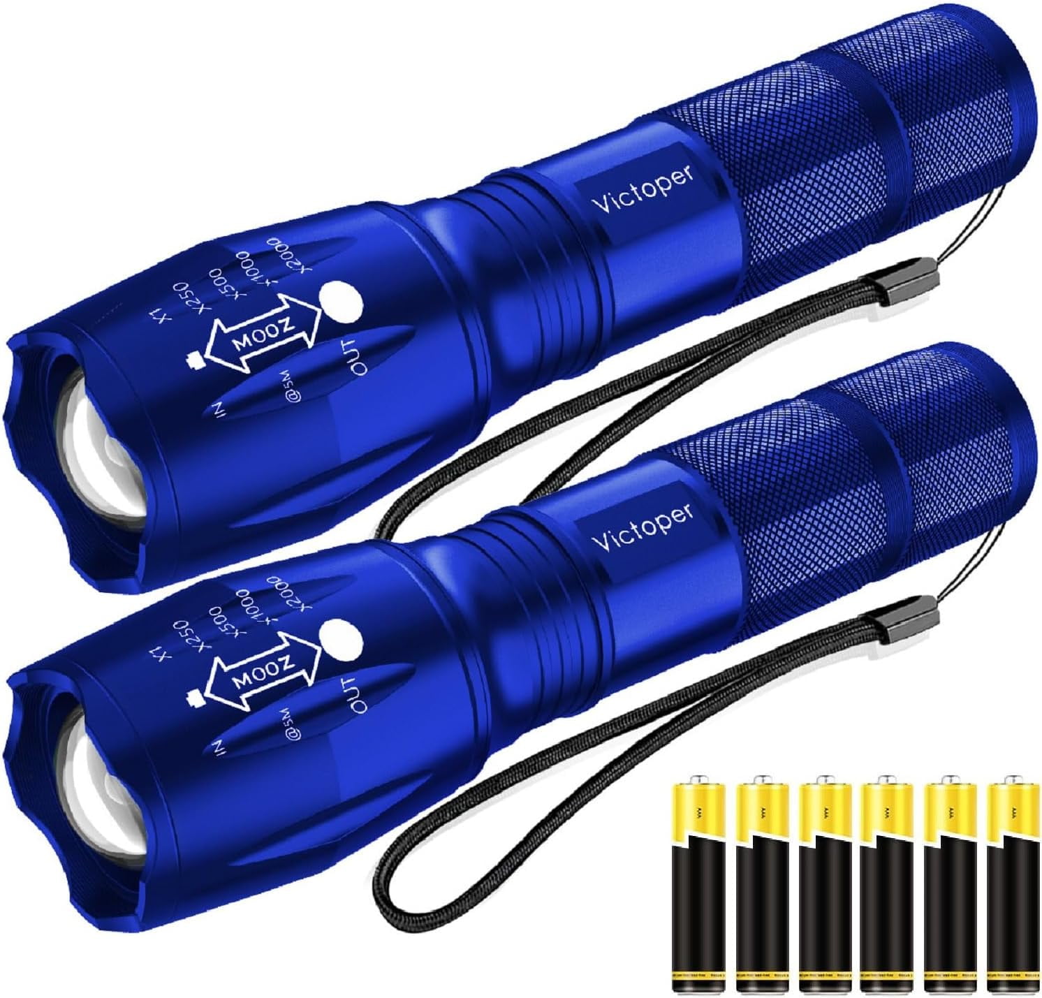 Victoper LED Flashlight 2 Pack Blue, Bright High Lumens Tactical ...