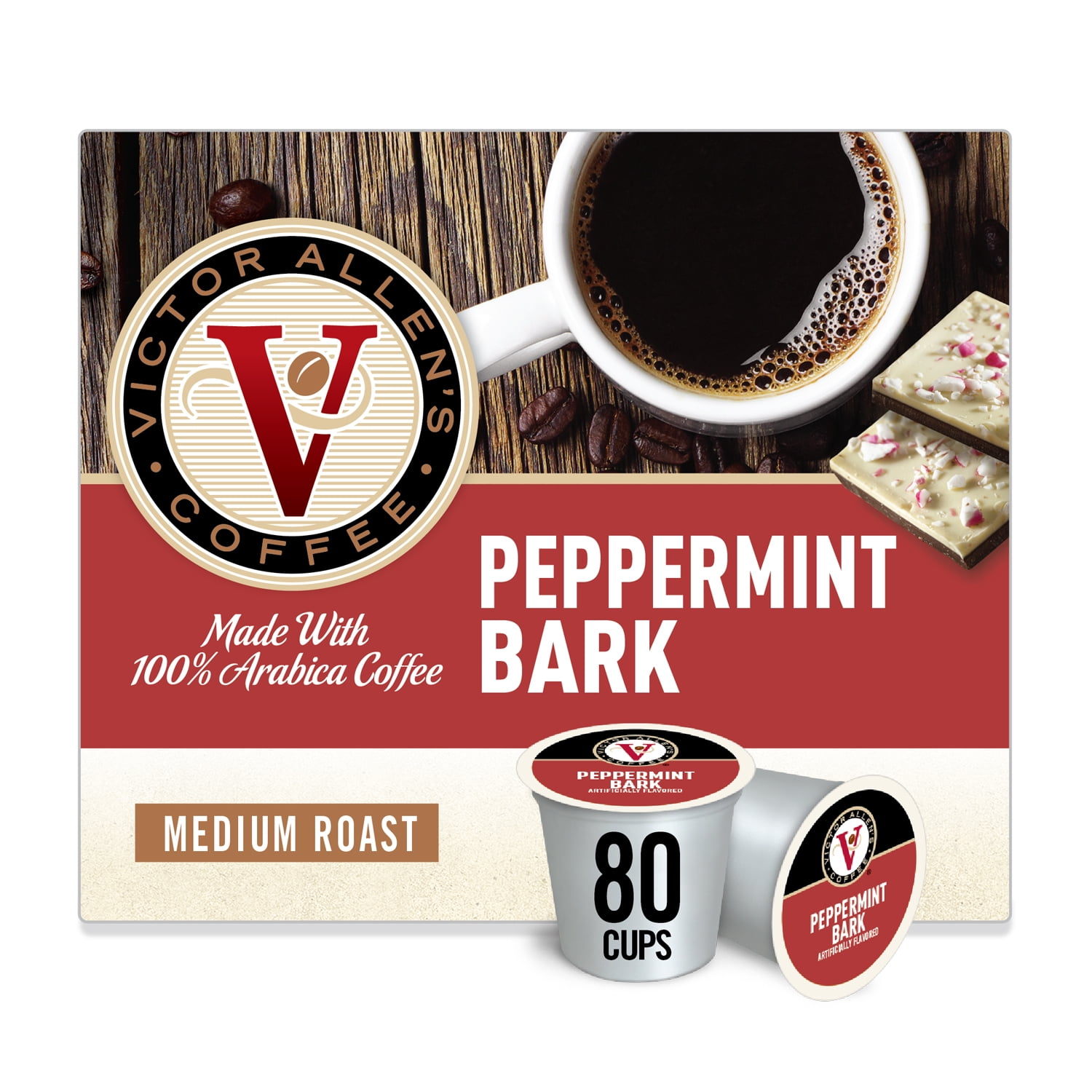 Victor Allen's Coffee Peppermint Bark, Medium Roast, 80 Count Single ...