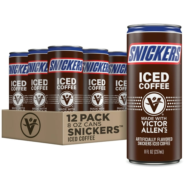 Victor Allen's Coffee Snickers Iced Coffee Latte Ready to Drink, 12 Pack - 8oz Cans - Walmart.com