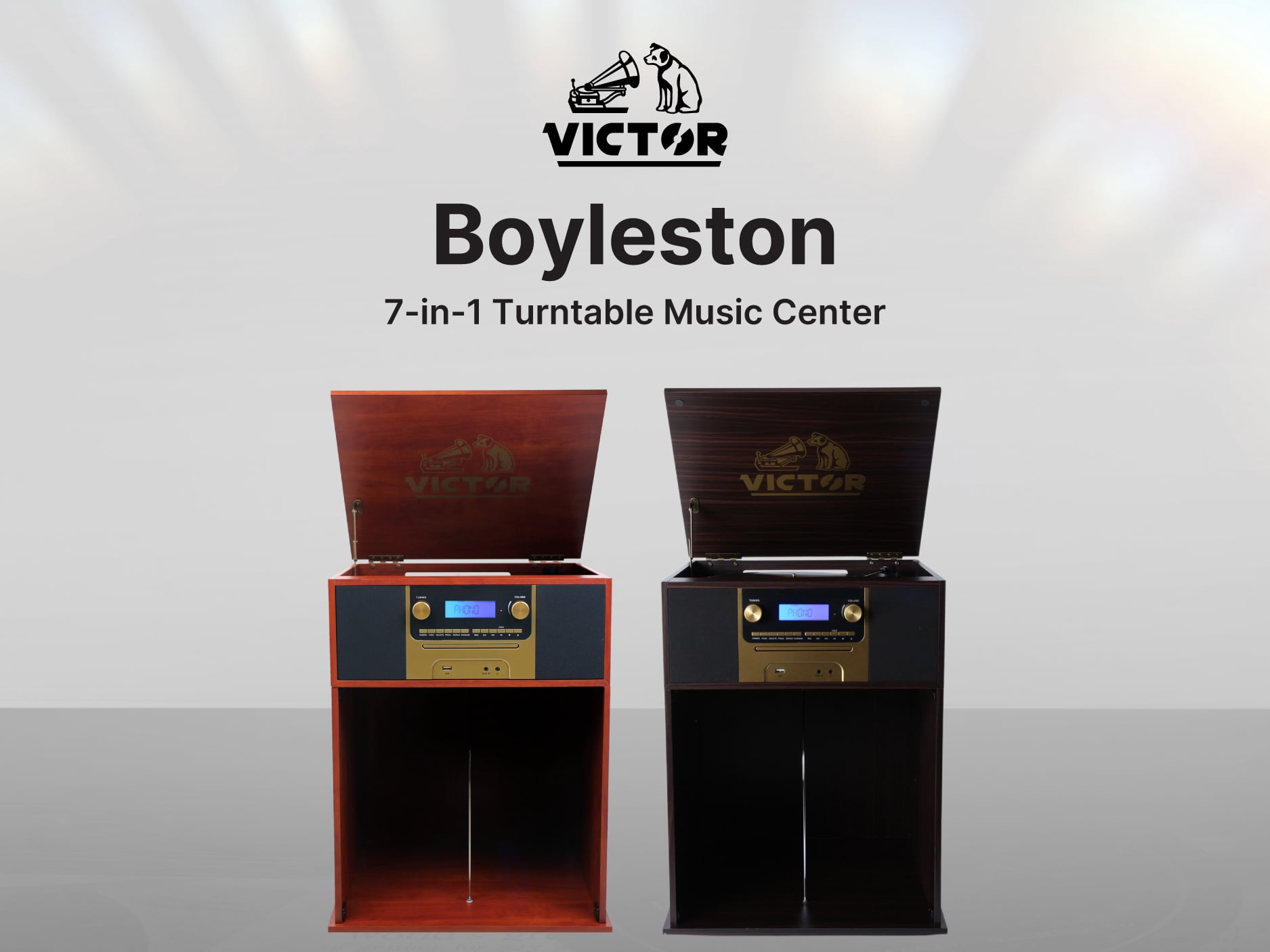 Victor Boyleston 7-in-1 Music Center with 3-Speed Turntable, CD, AM/FM ...