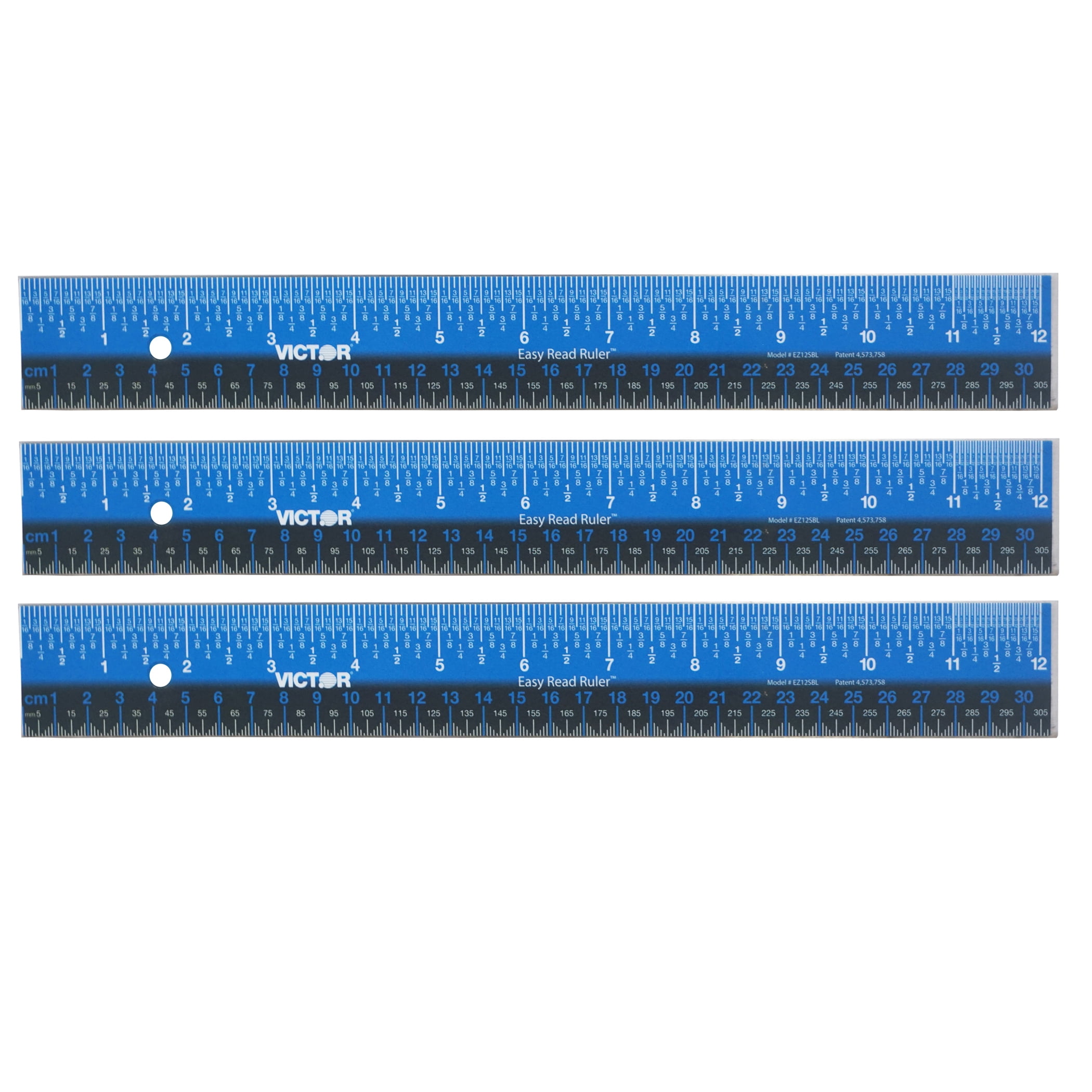 Victor Easy Read Ruler, Stainless Steel, Blue/Black, 12", Pack of 3 ...