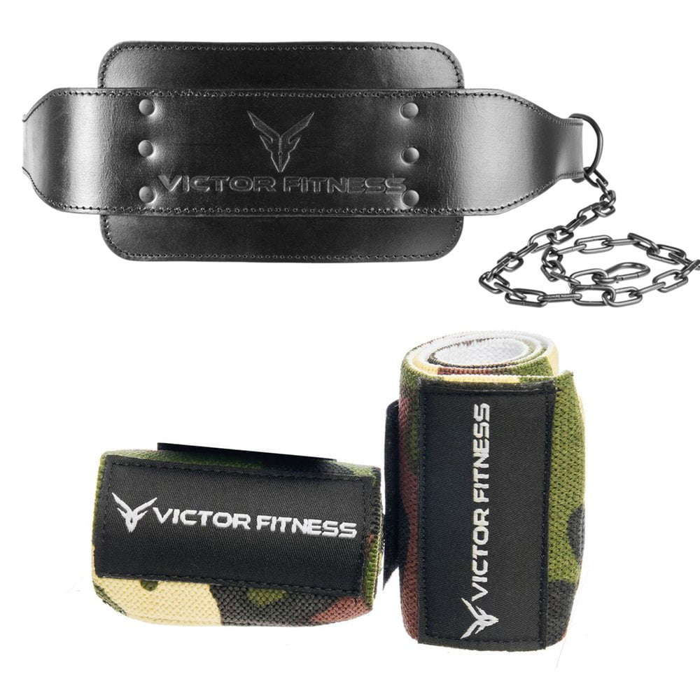 Victor Fitness 100% Top-Grain Leather Dip Belt with Steel Chain + 18 ...