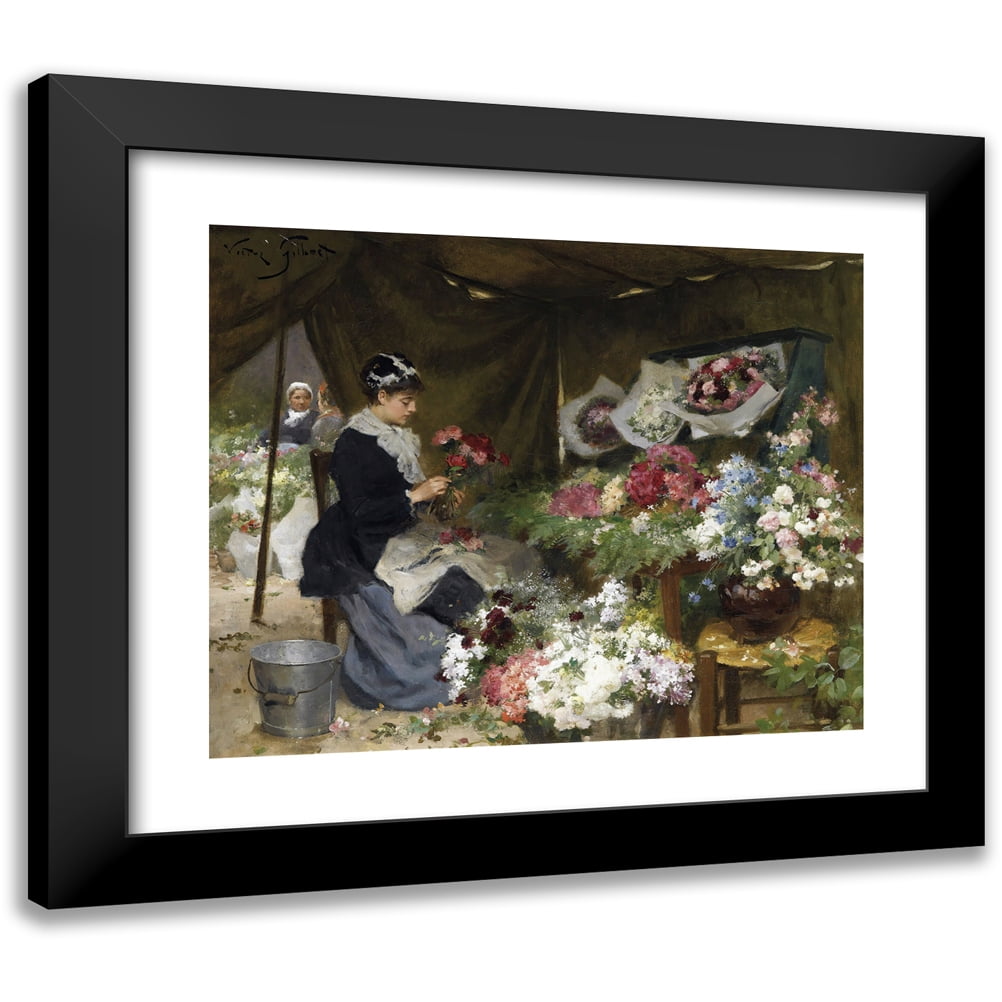 Victor Gabriel Gilbert 14x12 Black Modern Framed Museum Art Print Titled - A Flower Seller ...