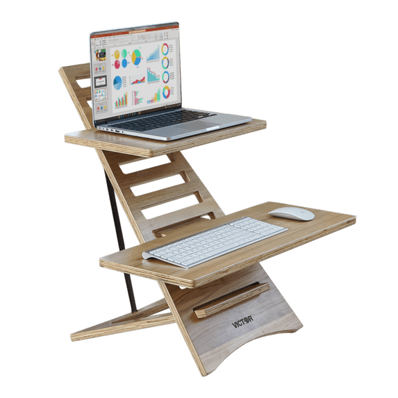 Victor High Rise Acacia Wood Laptop Standing Desk with Two Worksurface ...