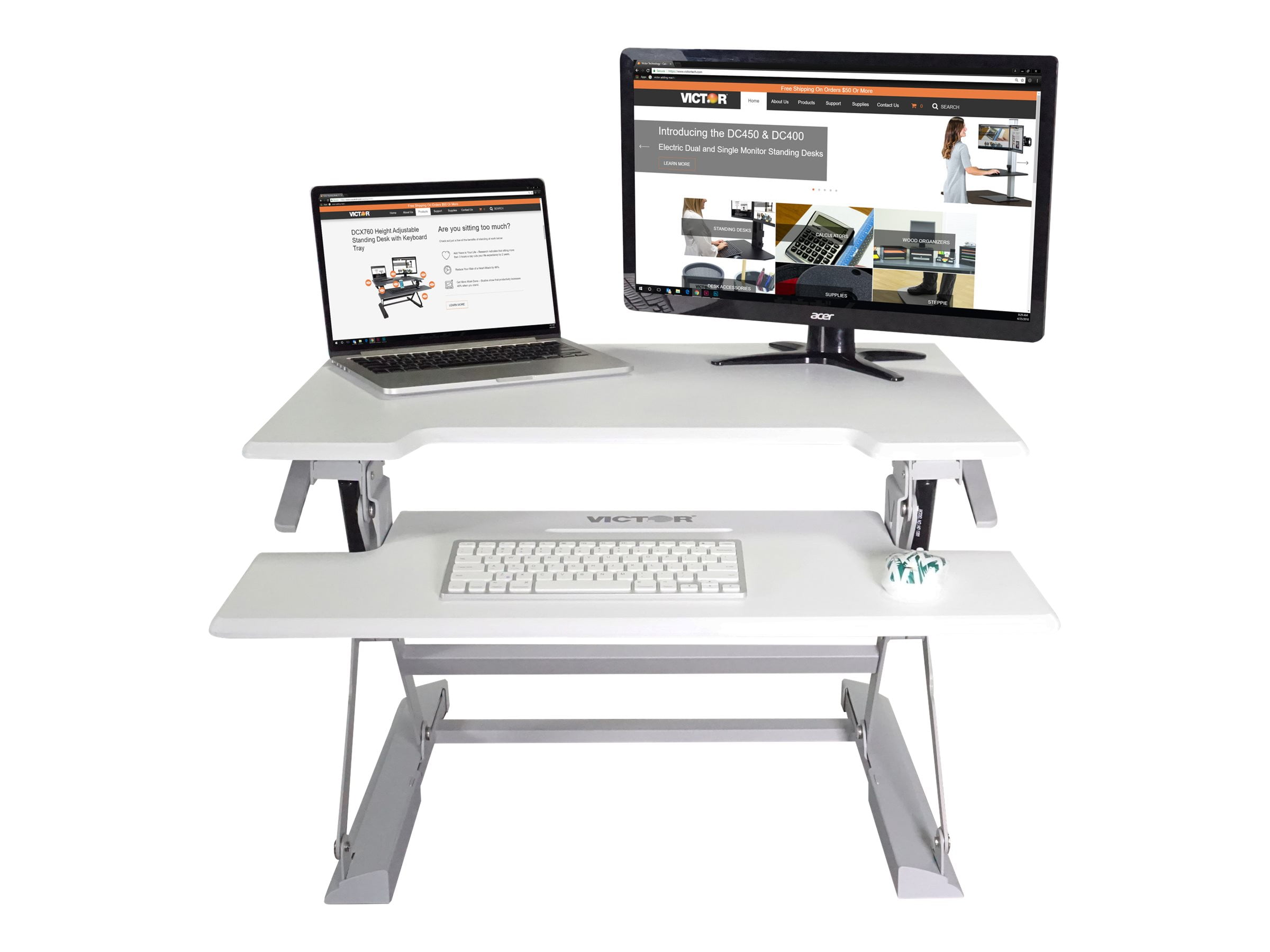 Victor High Rise DCX710W - Standing desk converter - white - gray base ...