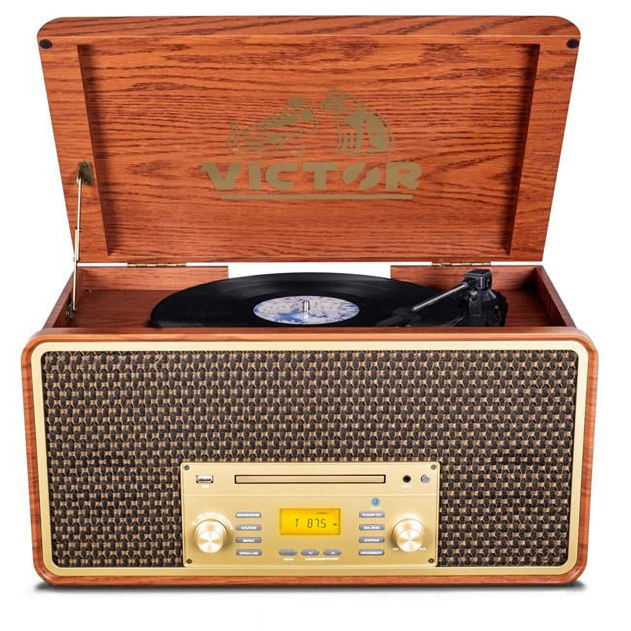 Victor Monument 8-in-1 Wood Music Center with 3-Speed Turntable & Dual ...