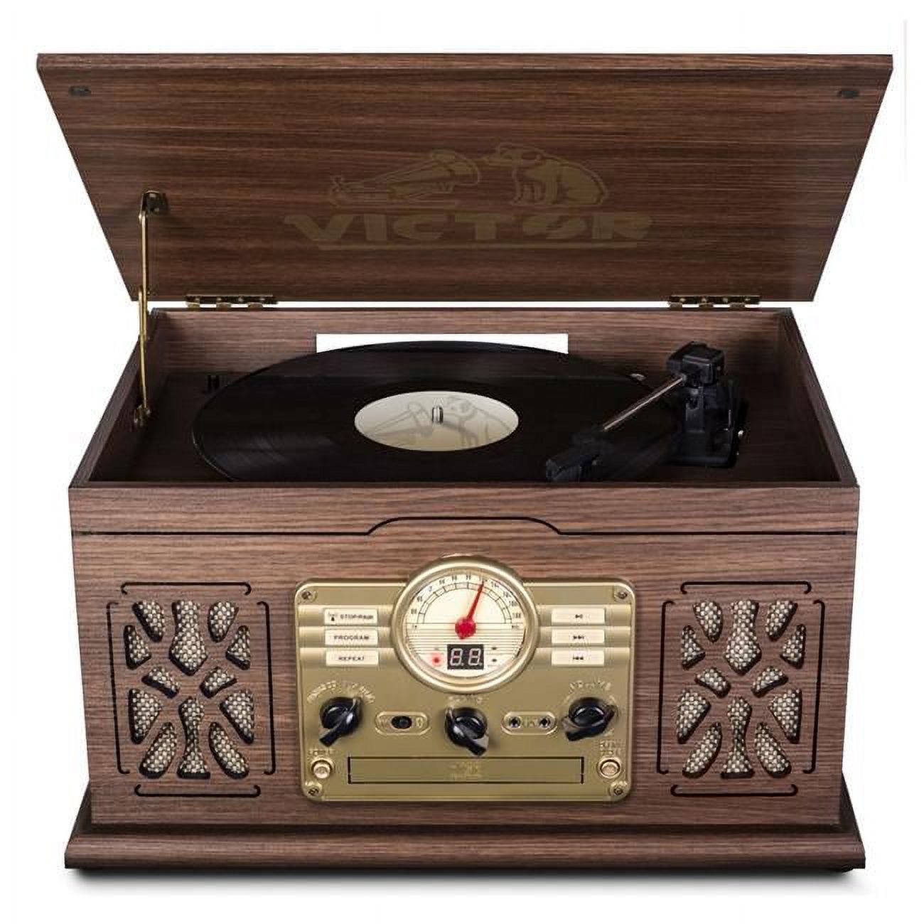 Victor State 7-in-1 Wood Music Center with 3-Speed Turntable and Dual ...