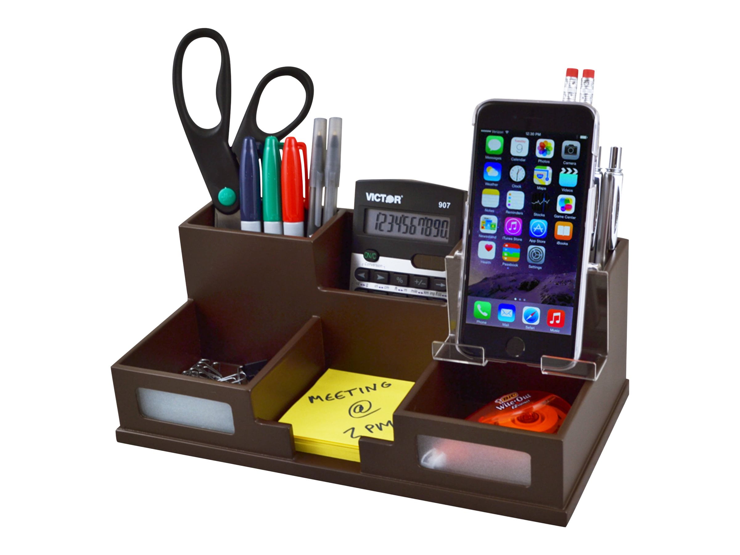 Victor Technology Desk Organizer with Smart Phone Holder, Brown (B9525 ...