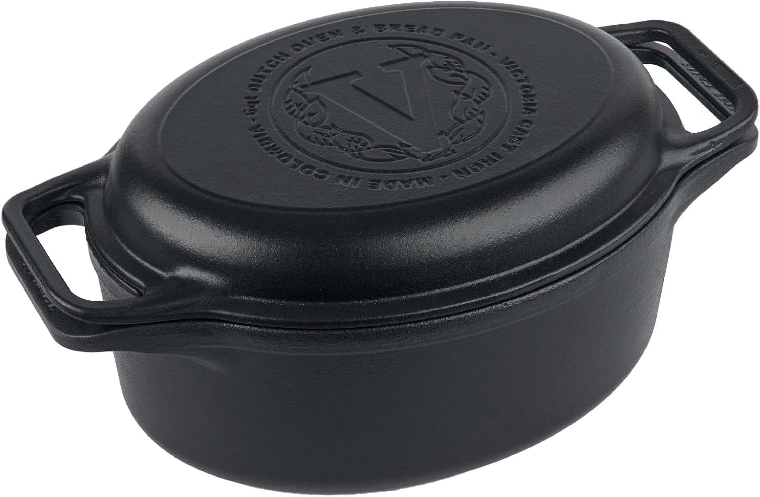 Victoria 6-Quart Cast Iron Oval Dutch Oven, Combination Combo Cooker ...