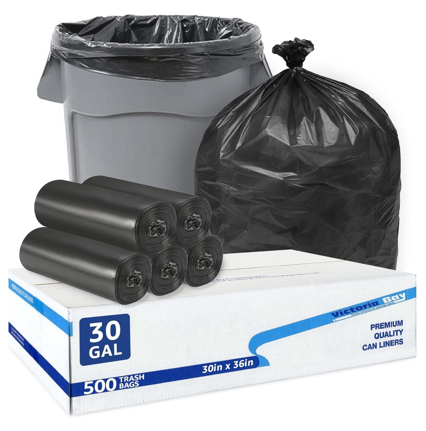 Victoria Bay 30 Gallon Black Trash Bags | 30” x 37” | 10 Micron | Holds ...