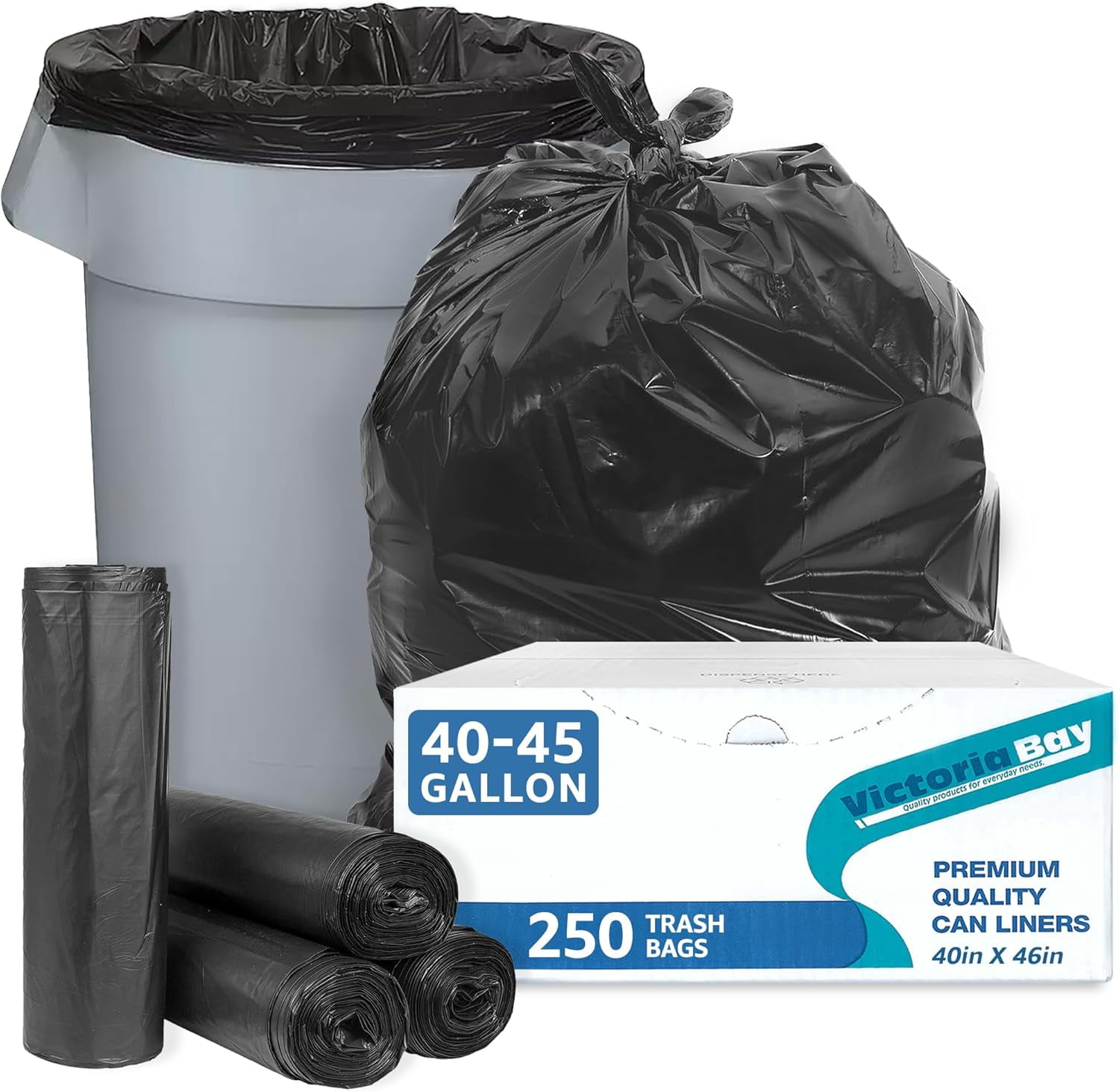 Victoria Bay Black Trash Bags, 40 Gallon - 45 Gallon, 40”x46”, 12 MIC ...