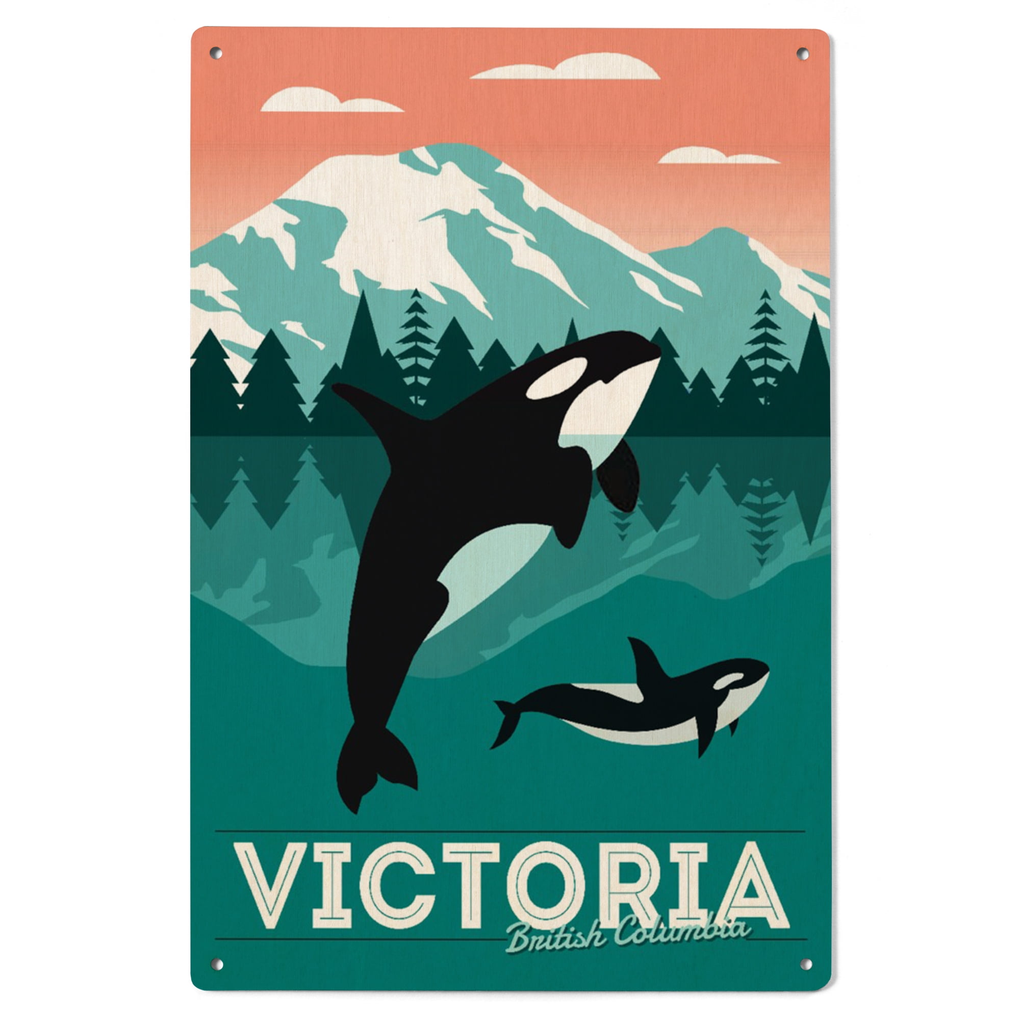 Victoria, British Columbia, Orca Whale and Calf, Vector Birch Wood Wall ...