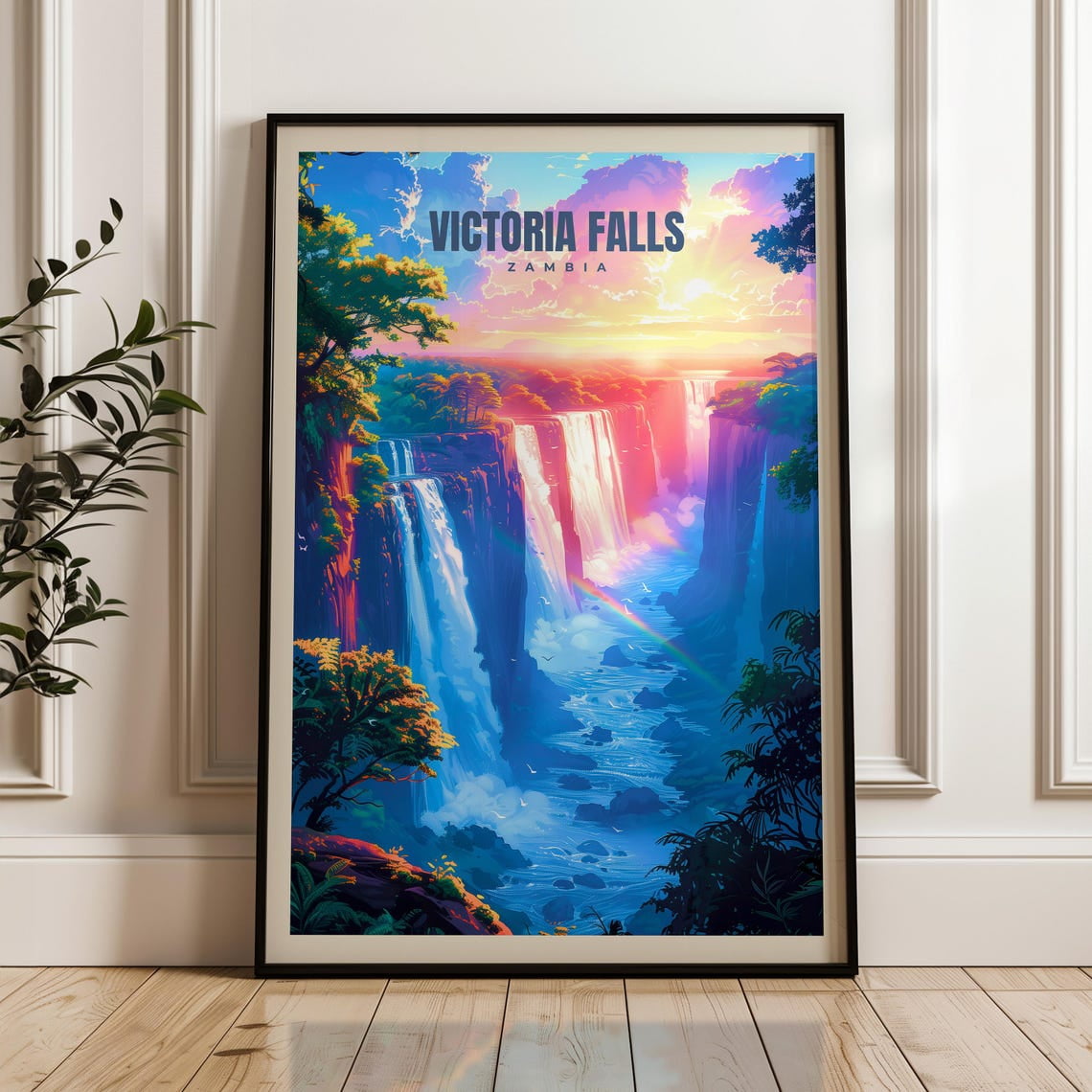 Victoria Falls Travel Poster - Zambia Wall Art Print, Illustration ...