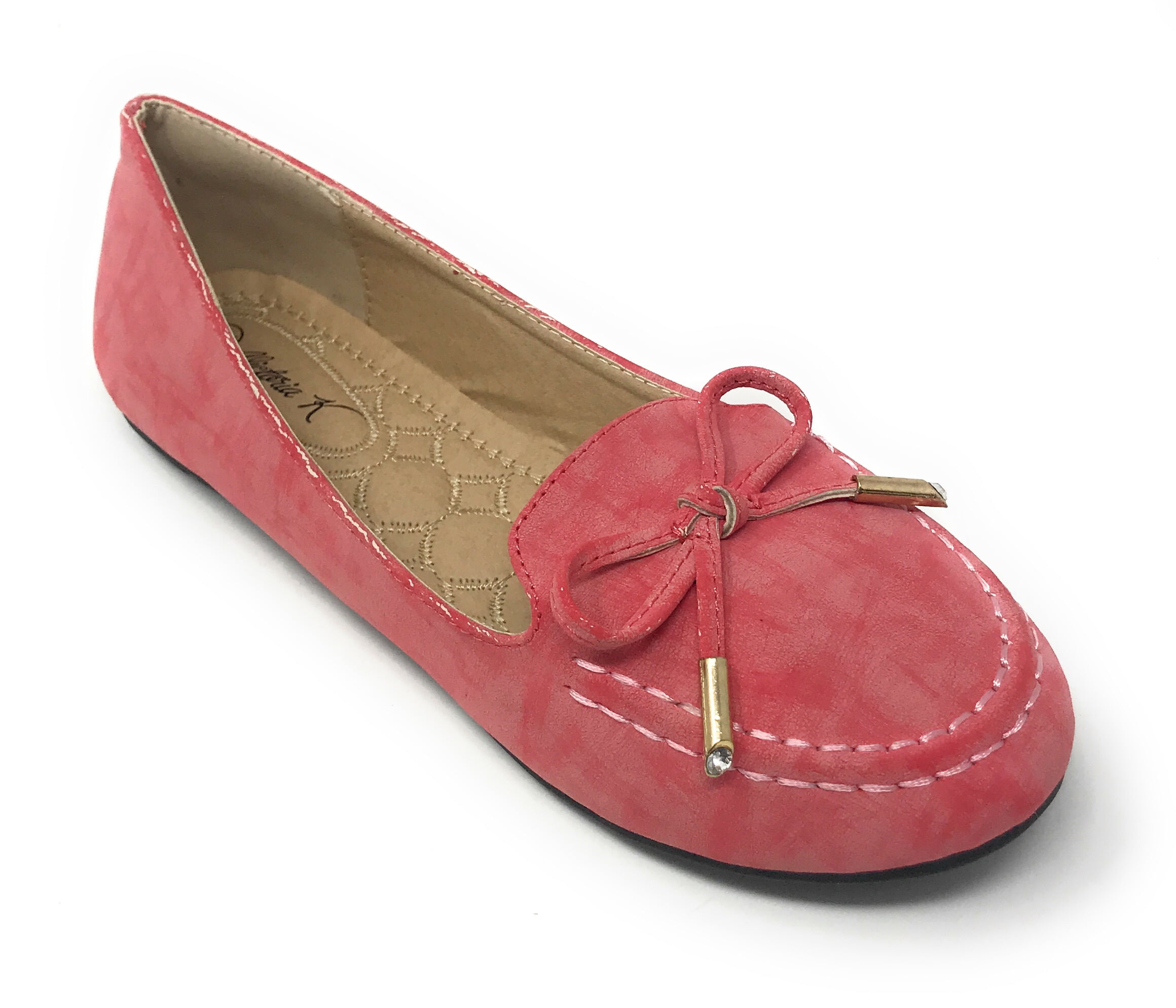 Victoria K Women's Bow With Gold Tipping Distressed Ballerina Flats ...