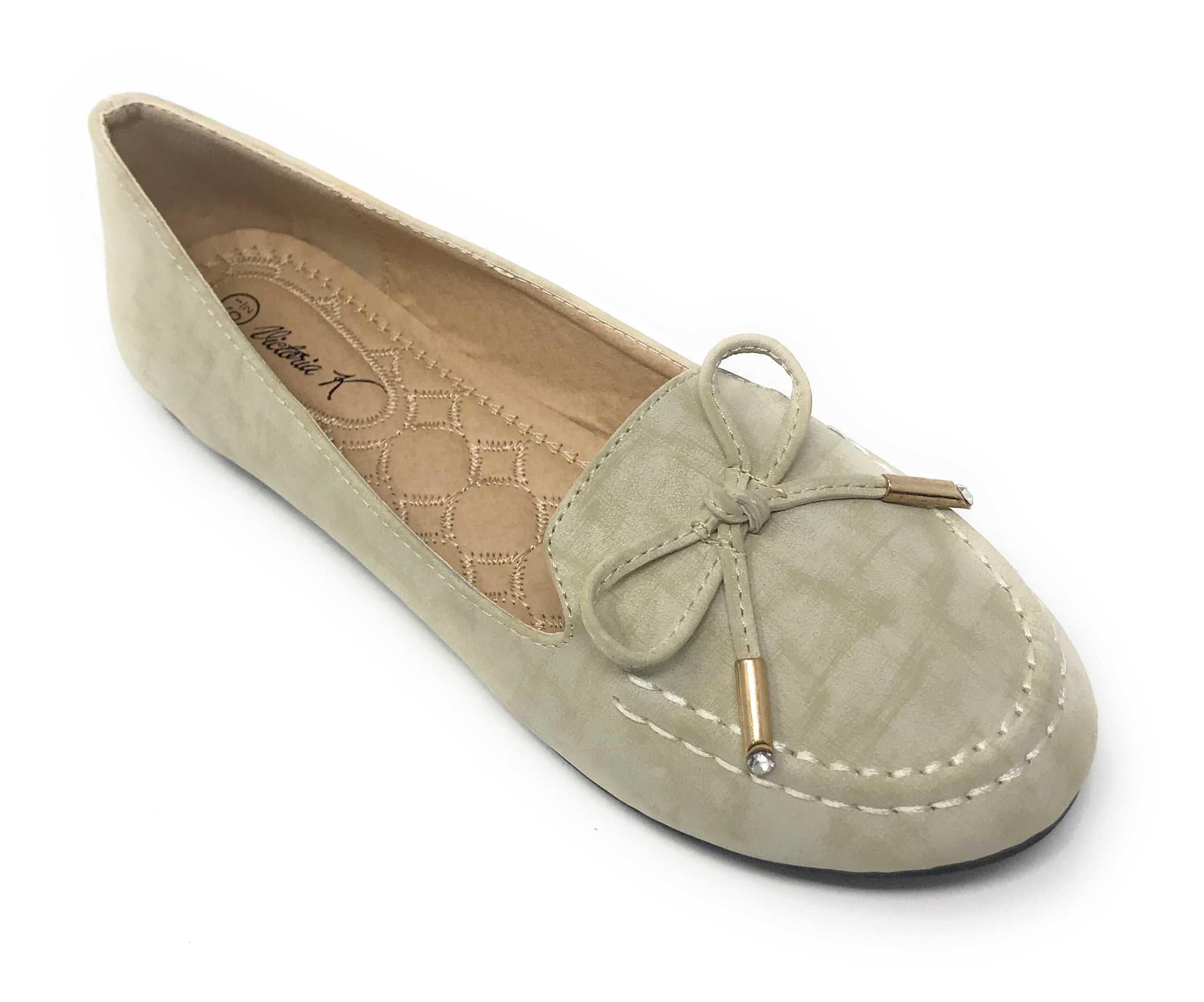 Victoria K Women's Bow With Gold Tipping Distressed Ballerina Flats ...