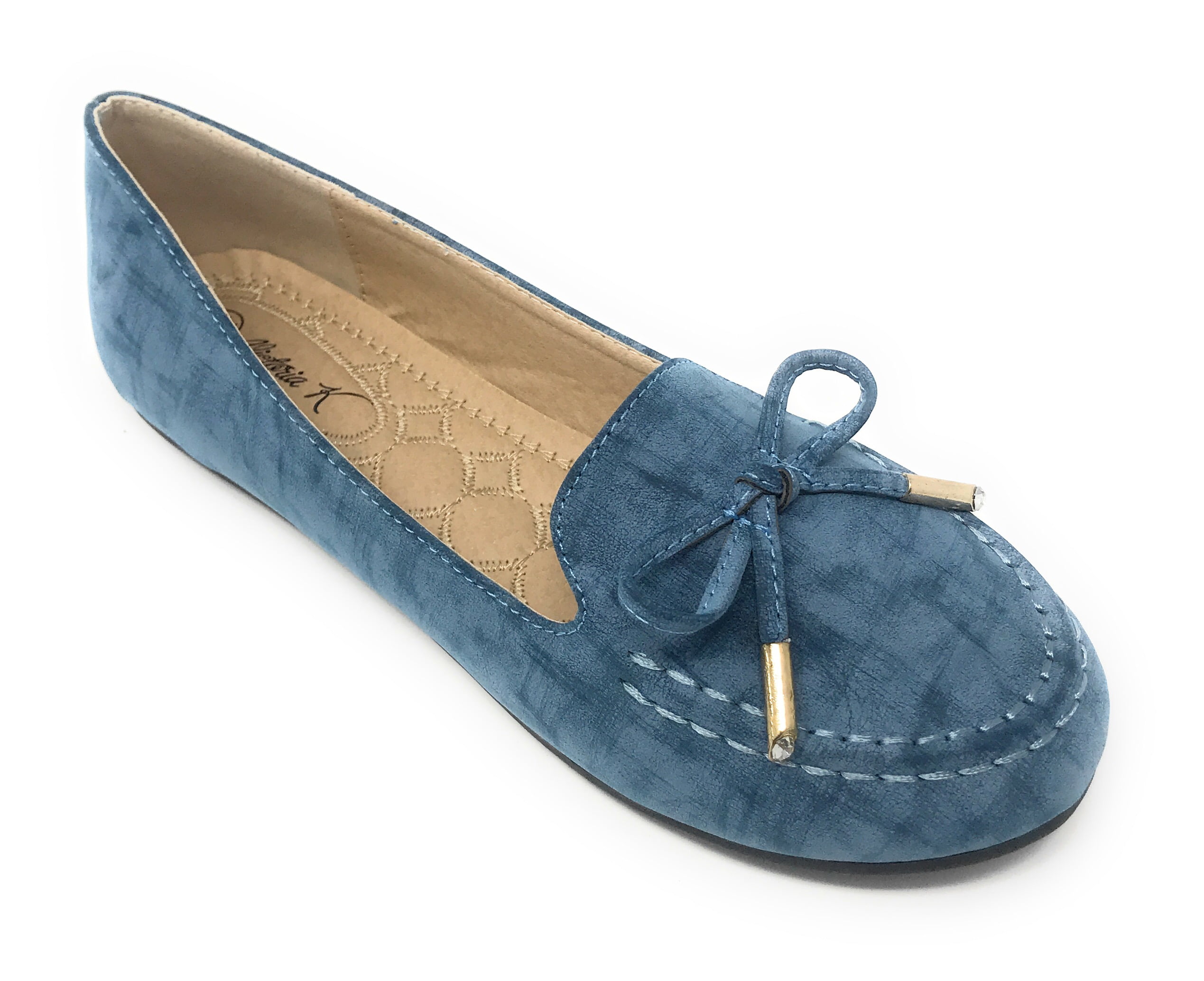 Victoria K Women's Distressed Ballerina Flats with Gold Tipped Bow ...