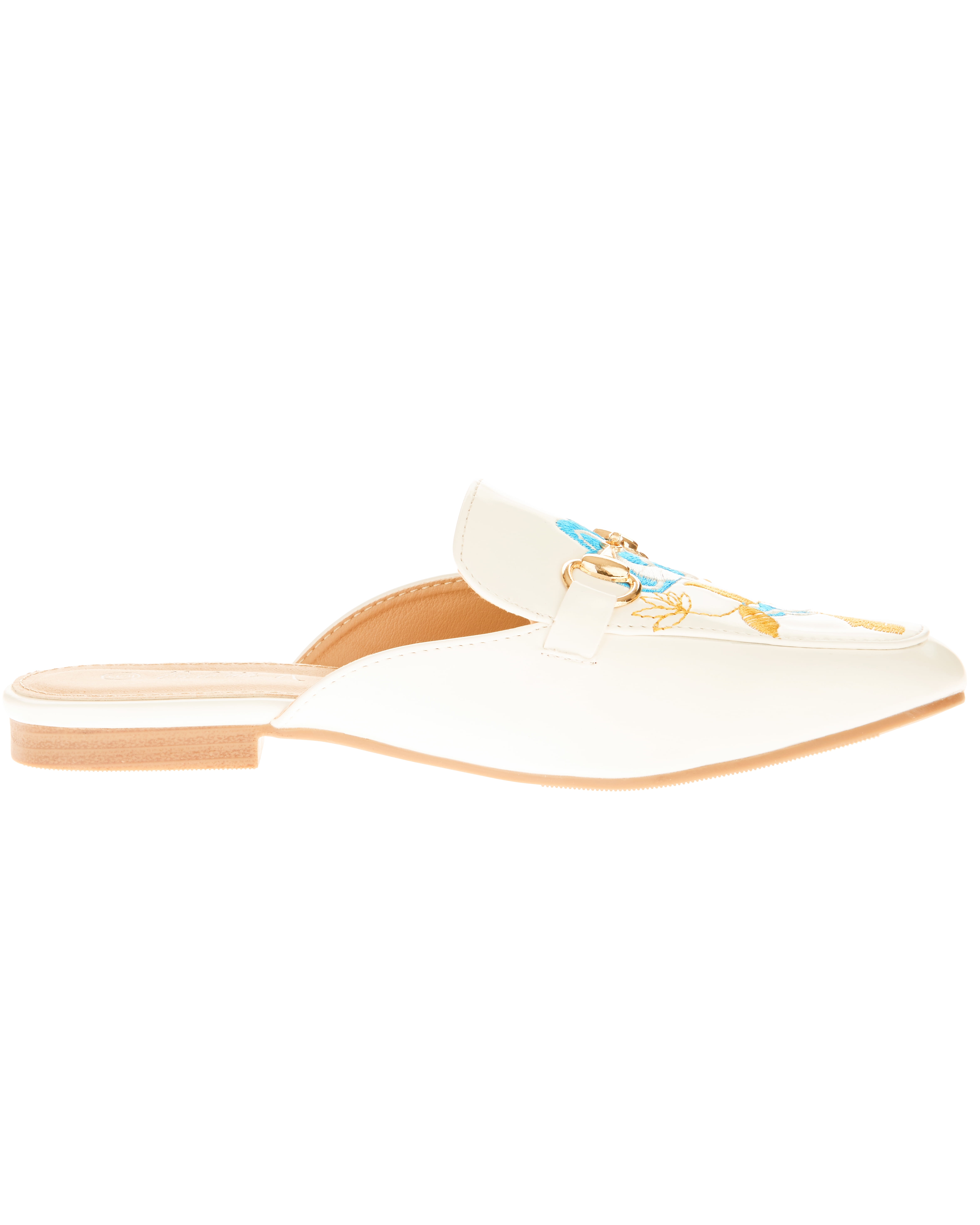 Victoria K Women's Embroidered Flower Mules with Gold Buckle and Rubber ...