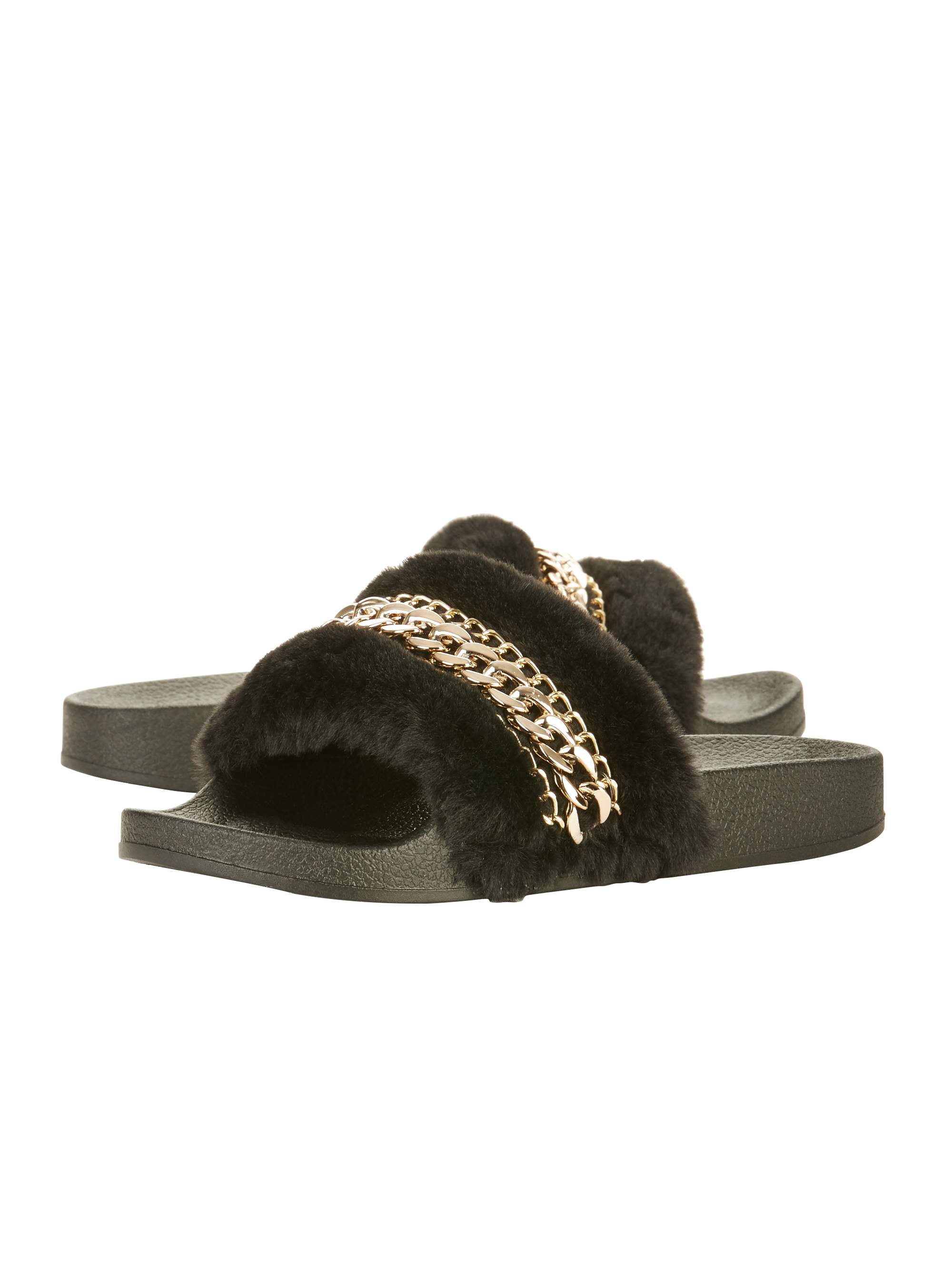 Victoria K Women's Faux Fur w/Chain Slider Slipper - Walmart.com