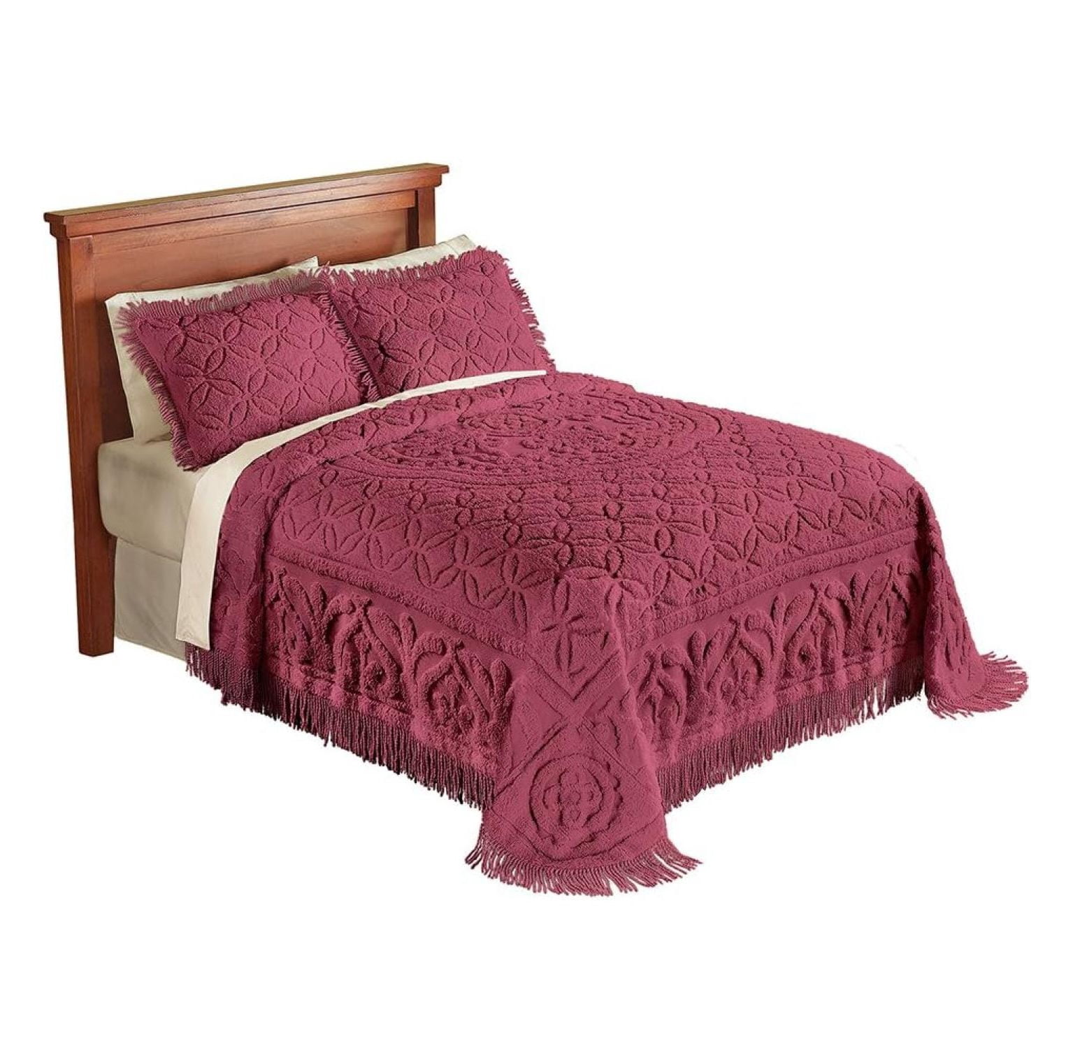 Victoria Plush Chenille Bedspread with Fringe Border and Ring Design ...