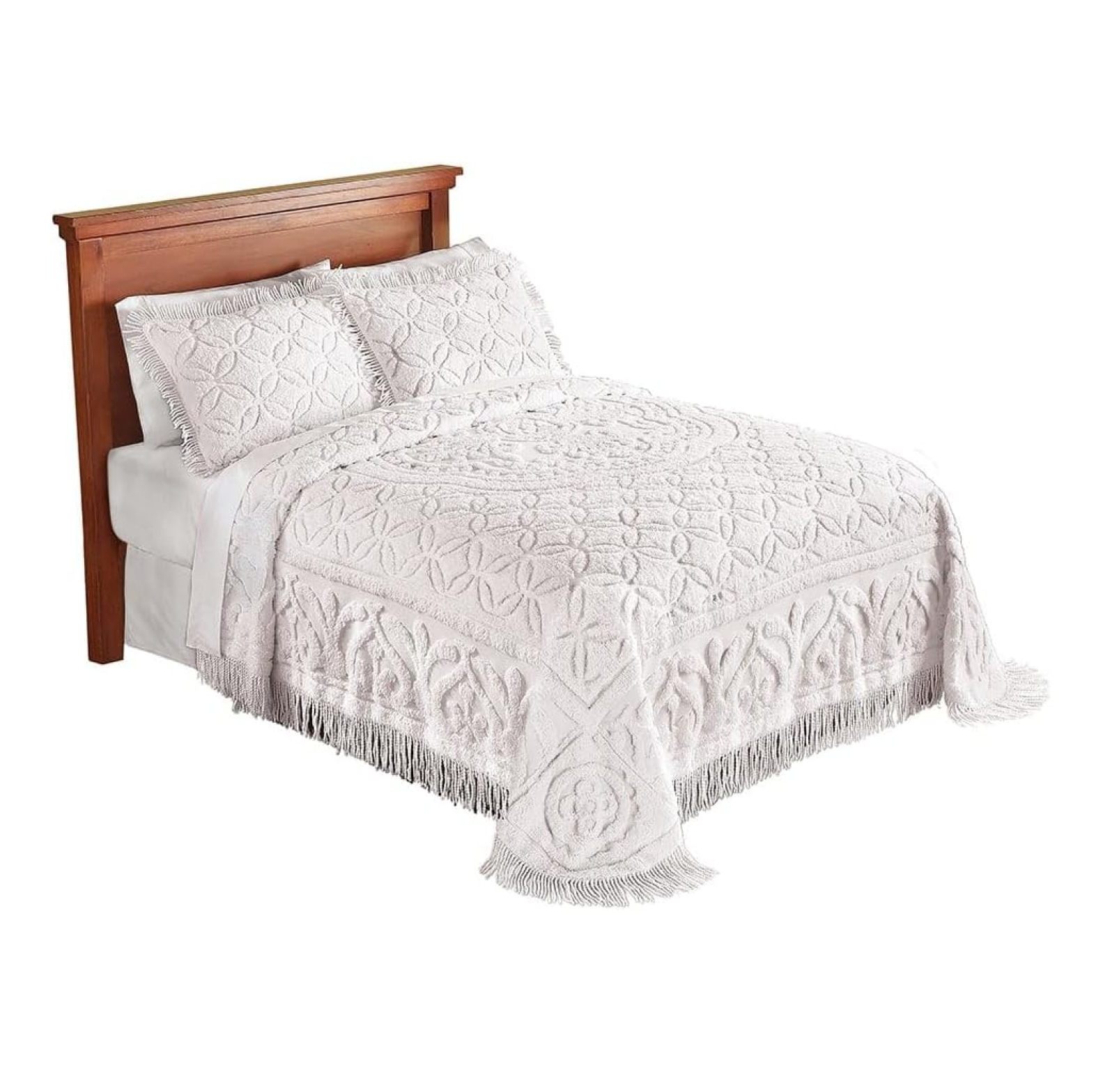 Victoria Plush Chenille Bedspread with Fringe Border and Ring Design ...