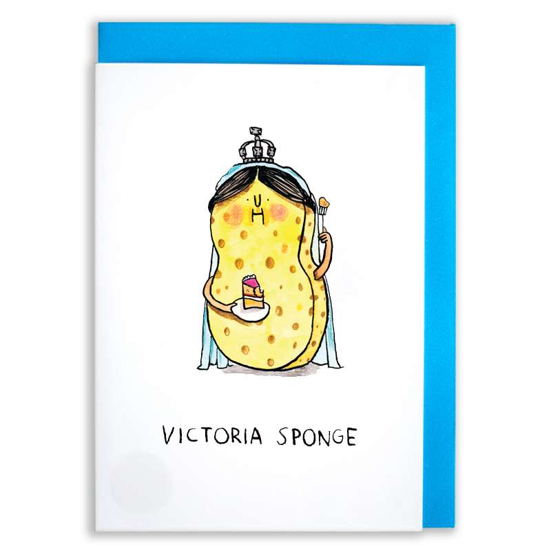 Victoria Sponge Greeting Card – Humorous Illustrated Design with Crown ...