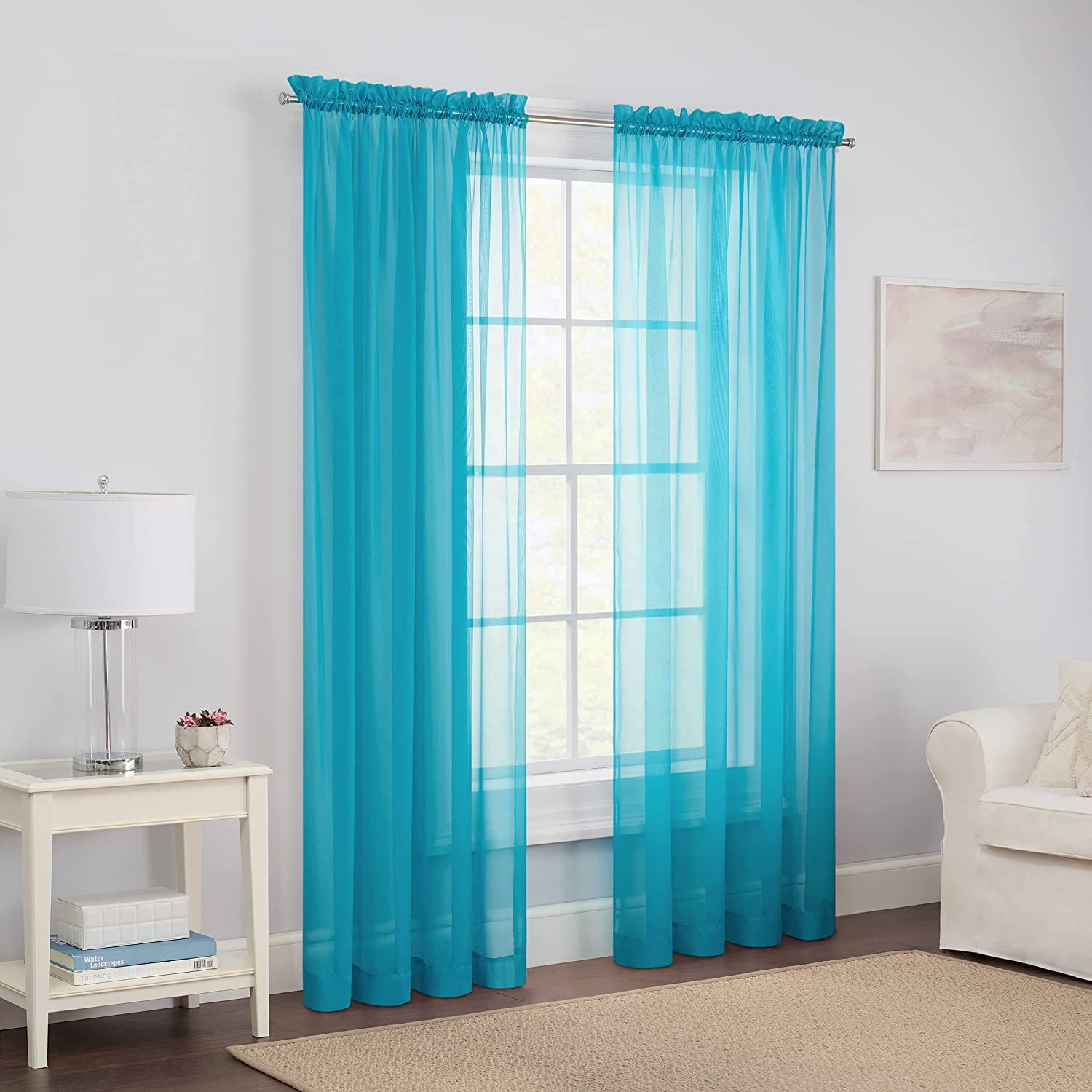 Victoria Voile Modern Sheer Rod Pocket Window Curtains for Living Room ...