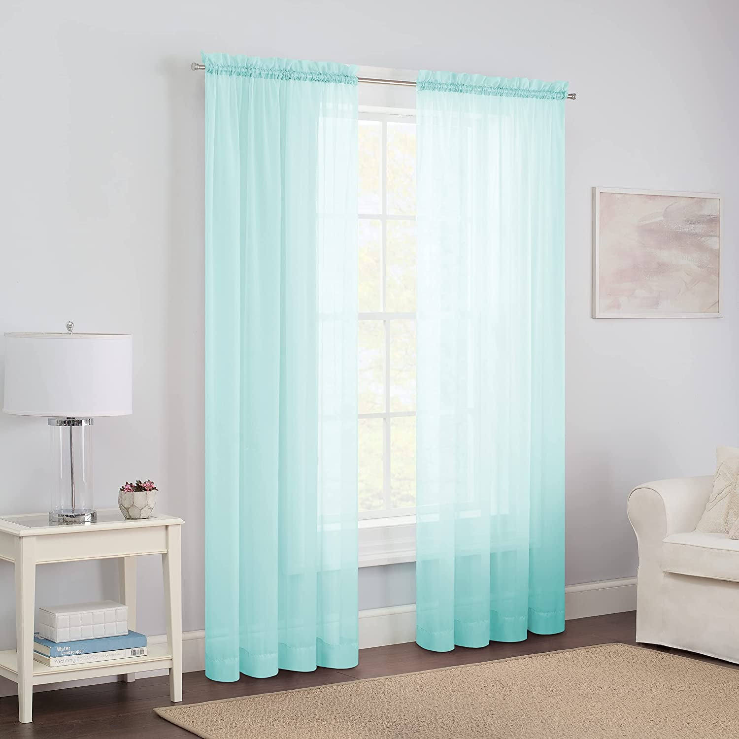 Victoria Voile Modern Sheer Rod Pocket Window Curtains for Living Room ...