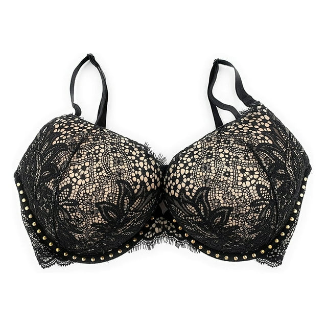 Victoria's Secret Bombshell Add 2 cup sizes Plunge Bra Black Lace Studs 34A NWT - Walmart.com